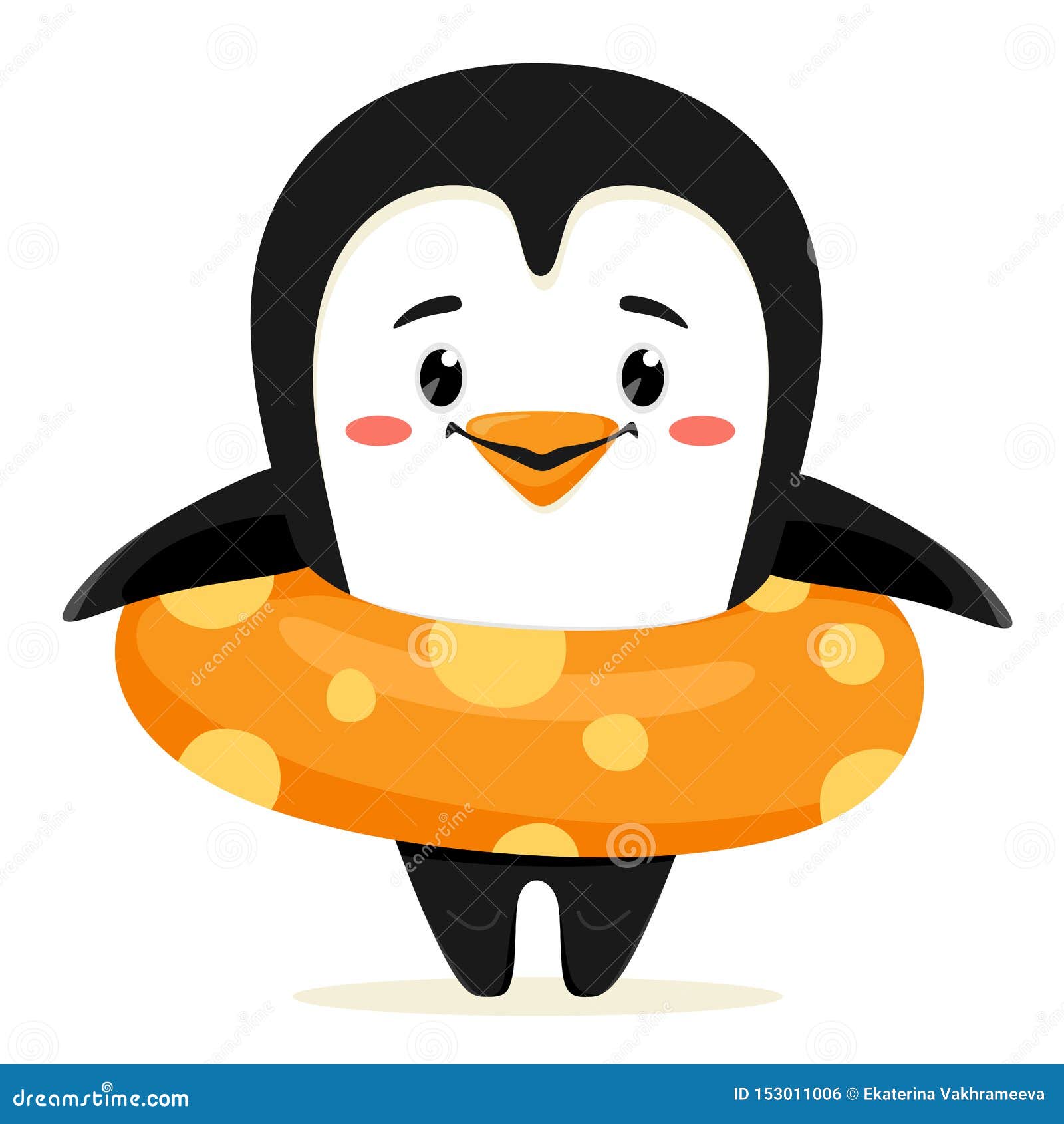 Cute Penguin with a Polka Dot Swimming Ring. Vector Illustration in ...