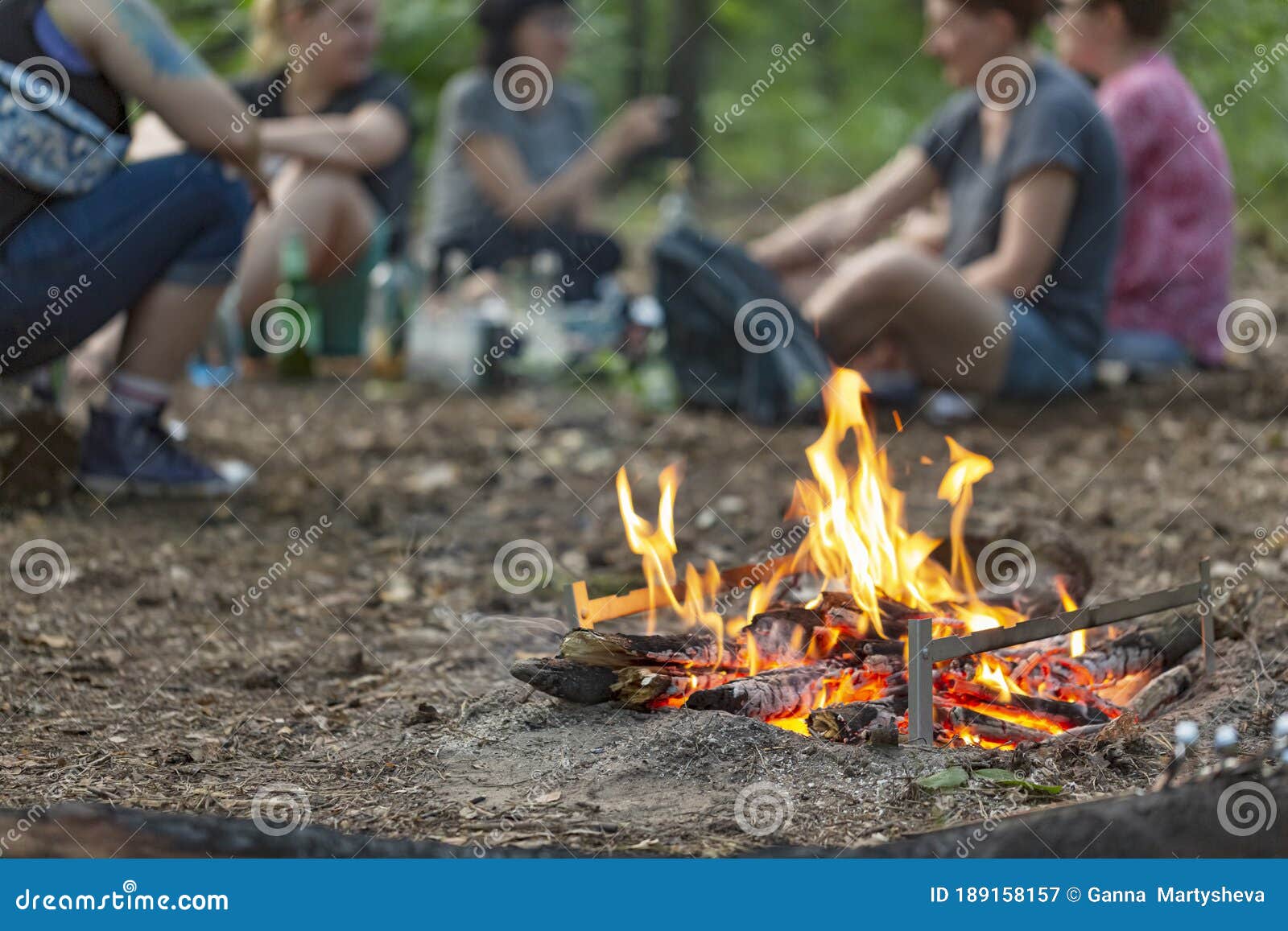 Summer Picnic in Forest by Bonfire, Close Up Stock Image - Image of ...