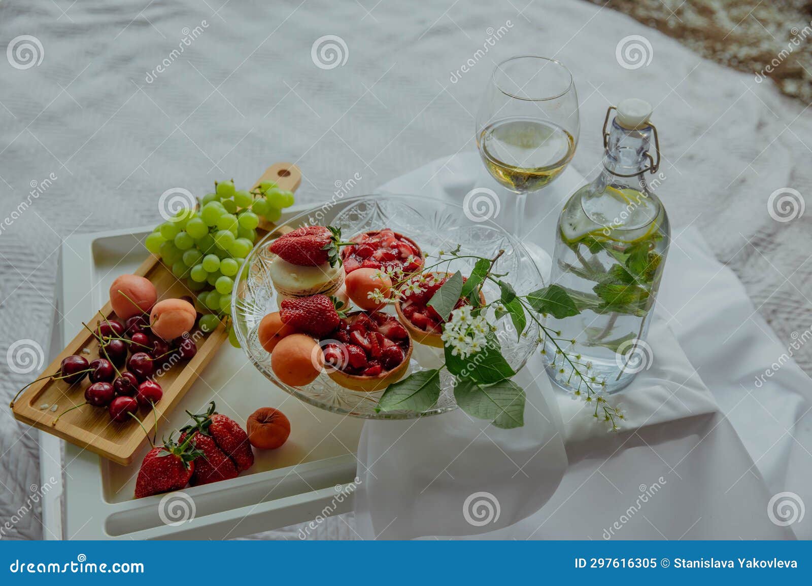 Summer Picnic with Fruit on a White Tablecloth Stock Image - Image of ...