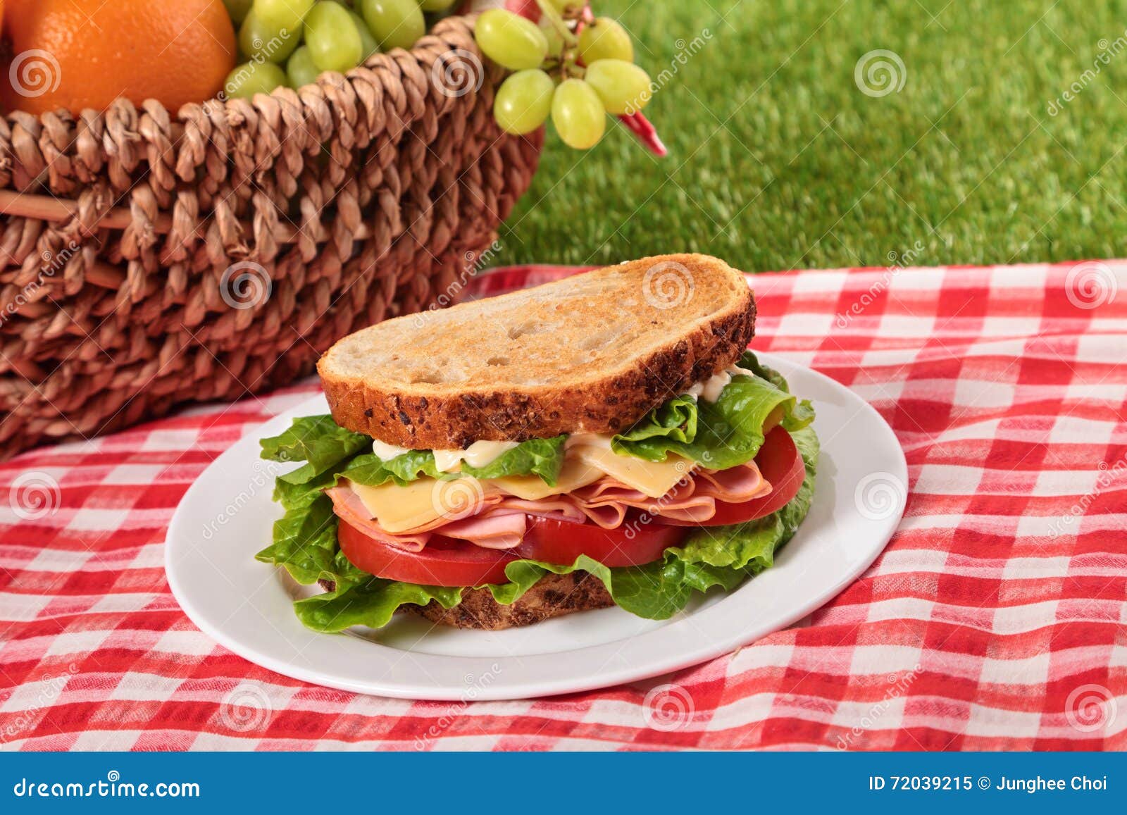 Summer Picnic Hamper Toasted Ham and Cheese Sandwich Stock Image ...