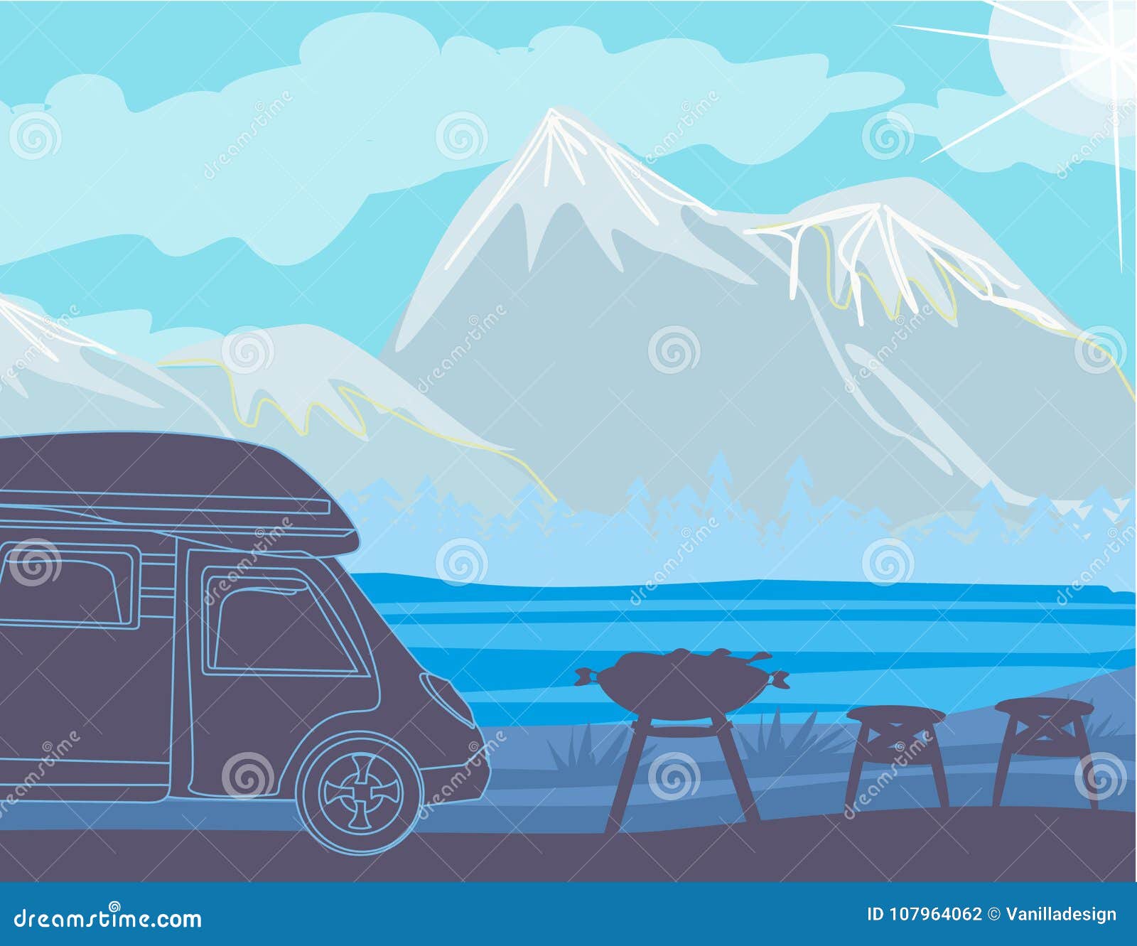 Summer Picnic in the Mountains Stock Vector - Illustration of barbecue ...