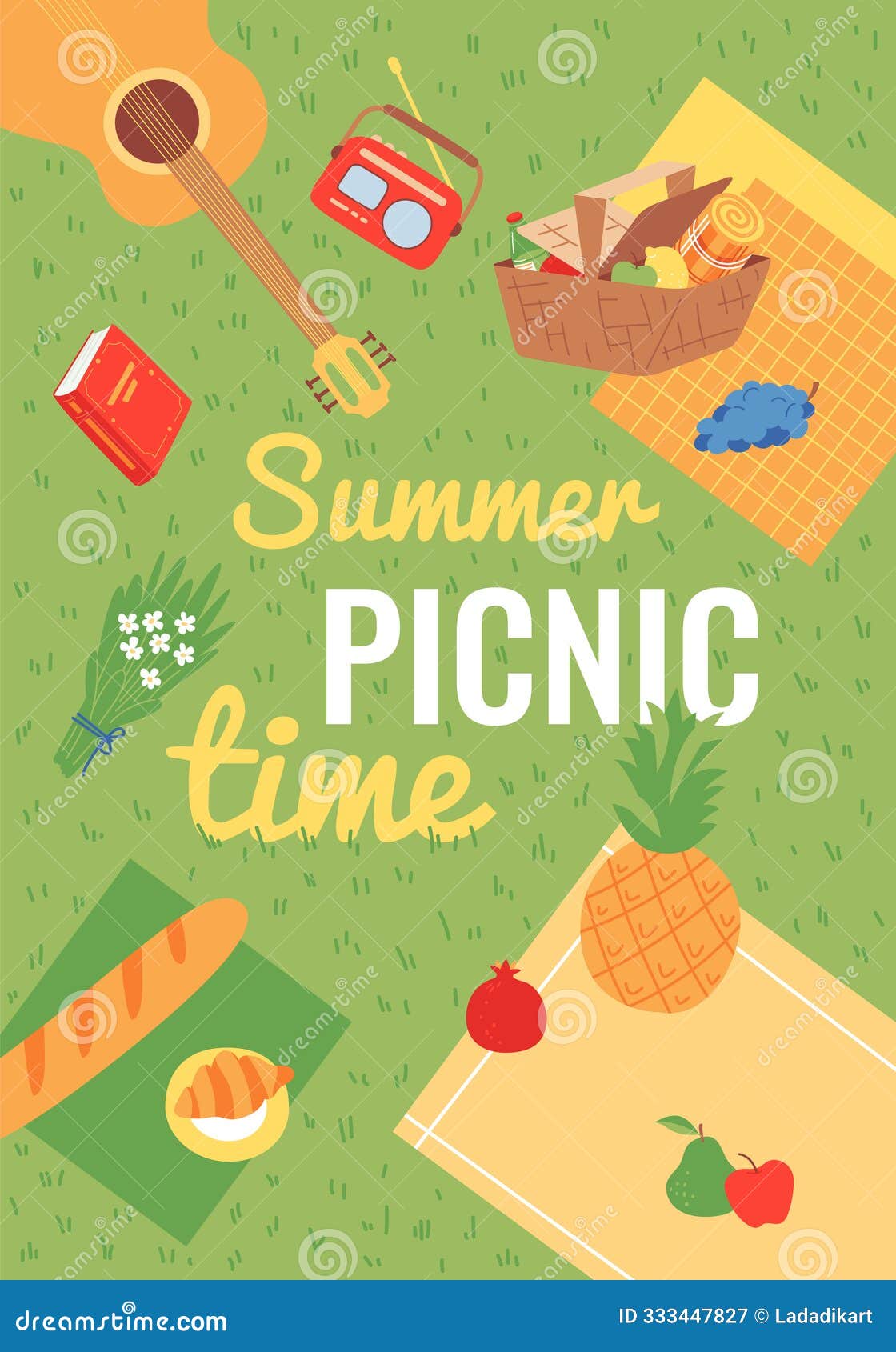 Summer Picnic Time Card Template. Cute Flyer Stock Illustration ...