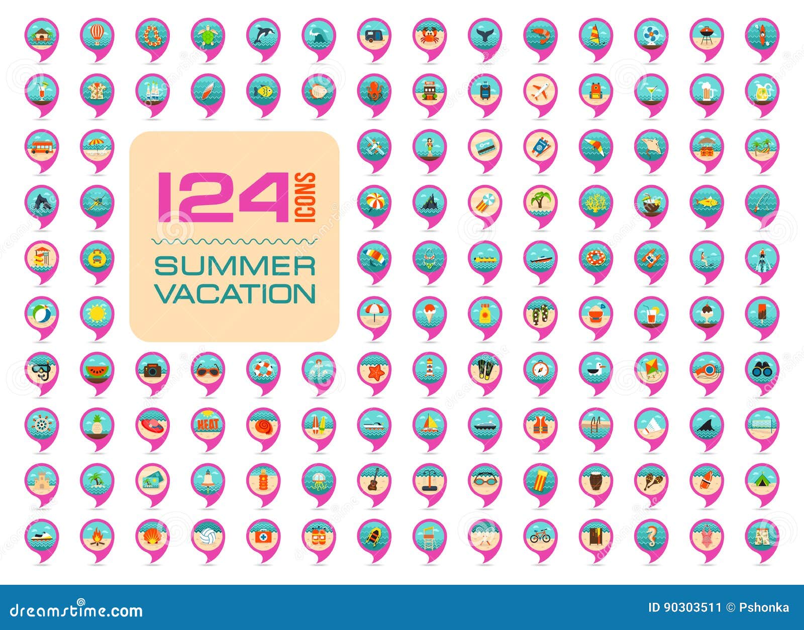 Summer Pin Map Icon Set. Summertime. Vacation Stock Vector ...