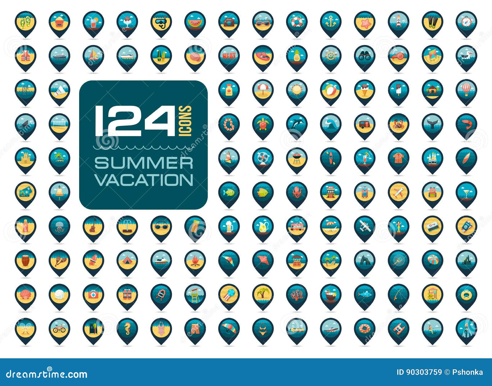 Summer Pin Map Icon Set. Summertime. Vacation Stock Vector ...