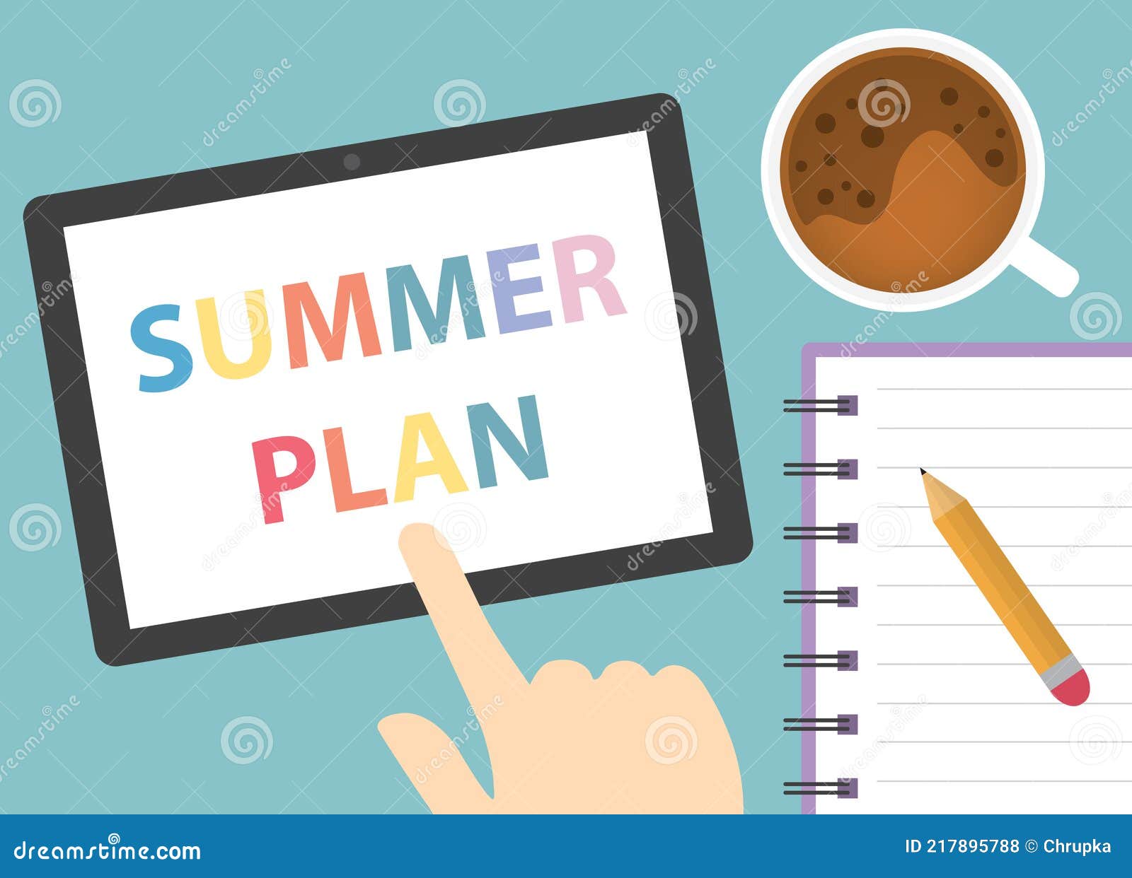 Summer Plan Written on Tablet Screen Stock Vector - Illustration of ...