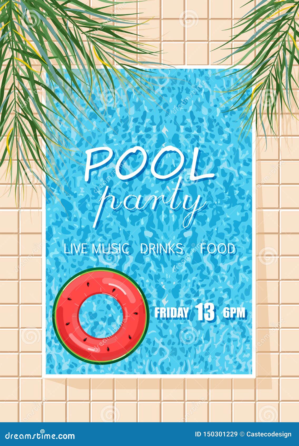 Summer Pool Party Poster Vector. Summer Banner Blue Water Backgrounds ...