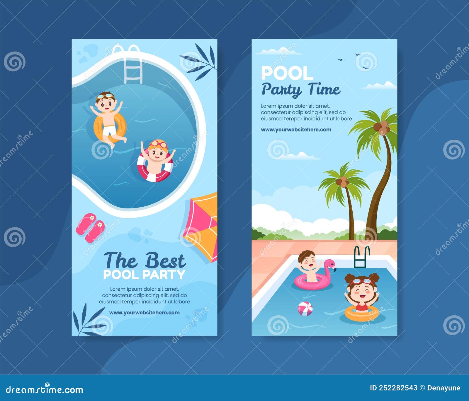 Summer Pool Party Vertical Banner Template Cartoon Background Vector ...