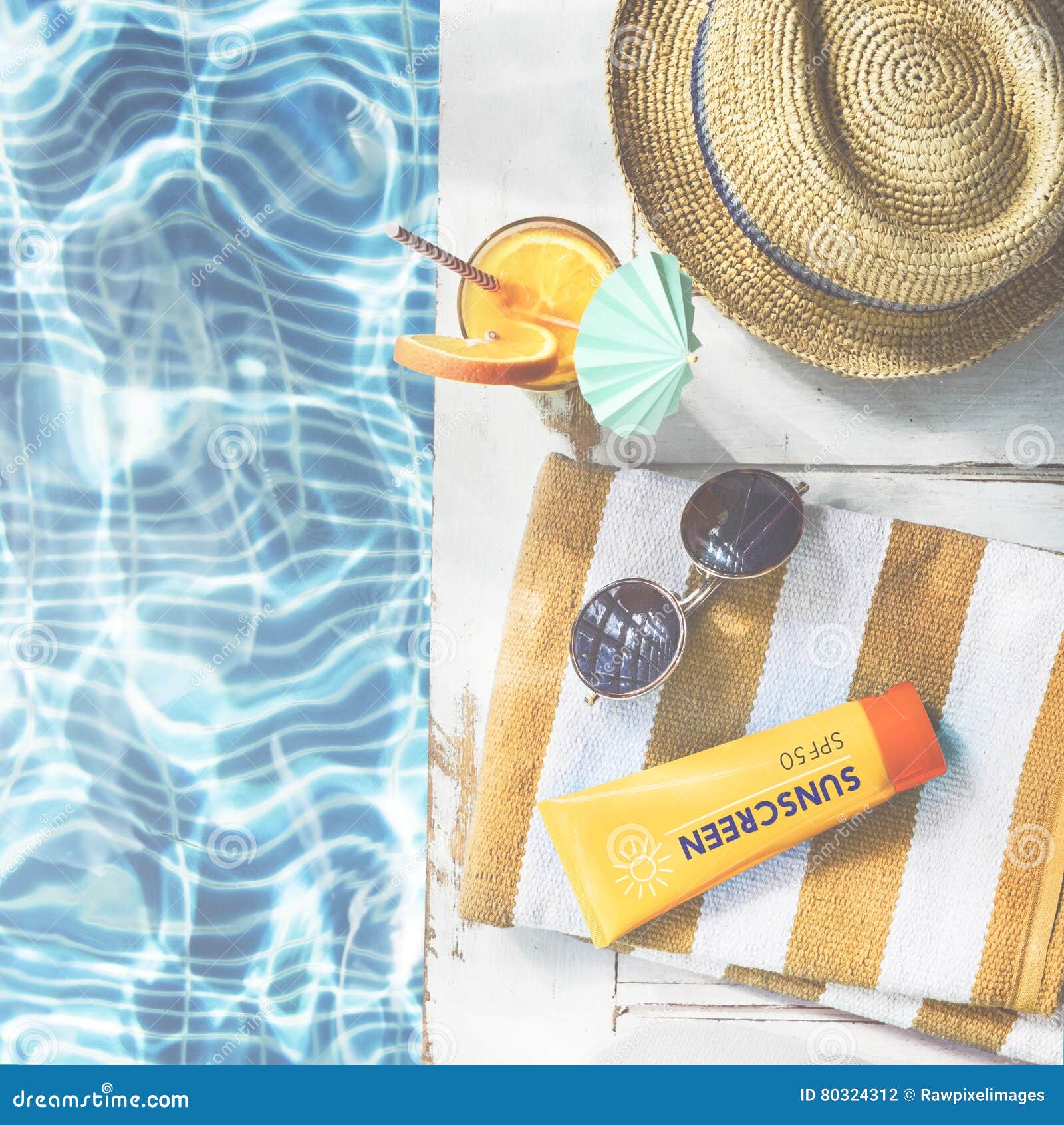 Summer Pool Sunglasses Sunscreen Chill Hat Concept Stock Photo - Image ...