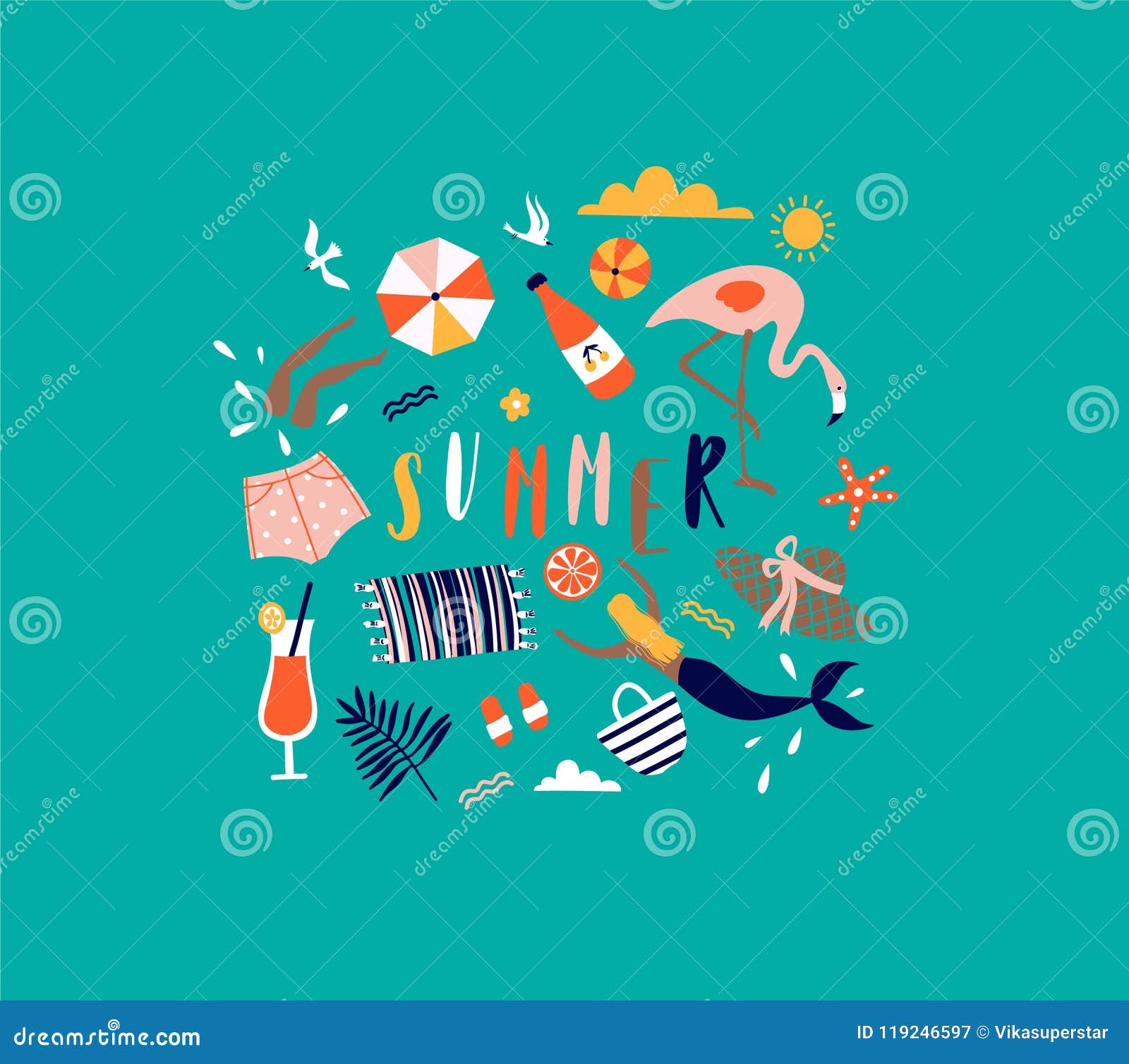 Summer Pop Art Illustration with Holiday Elements. Stock Vector ...