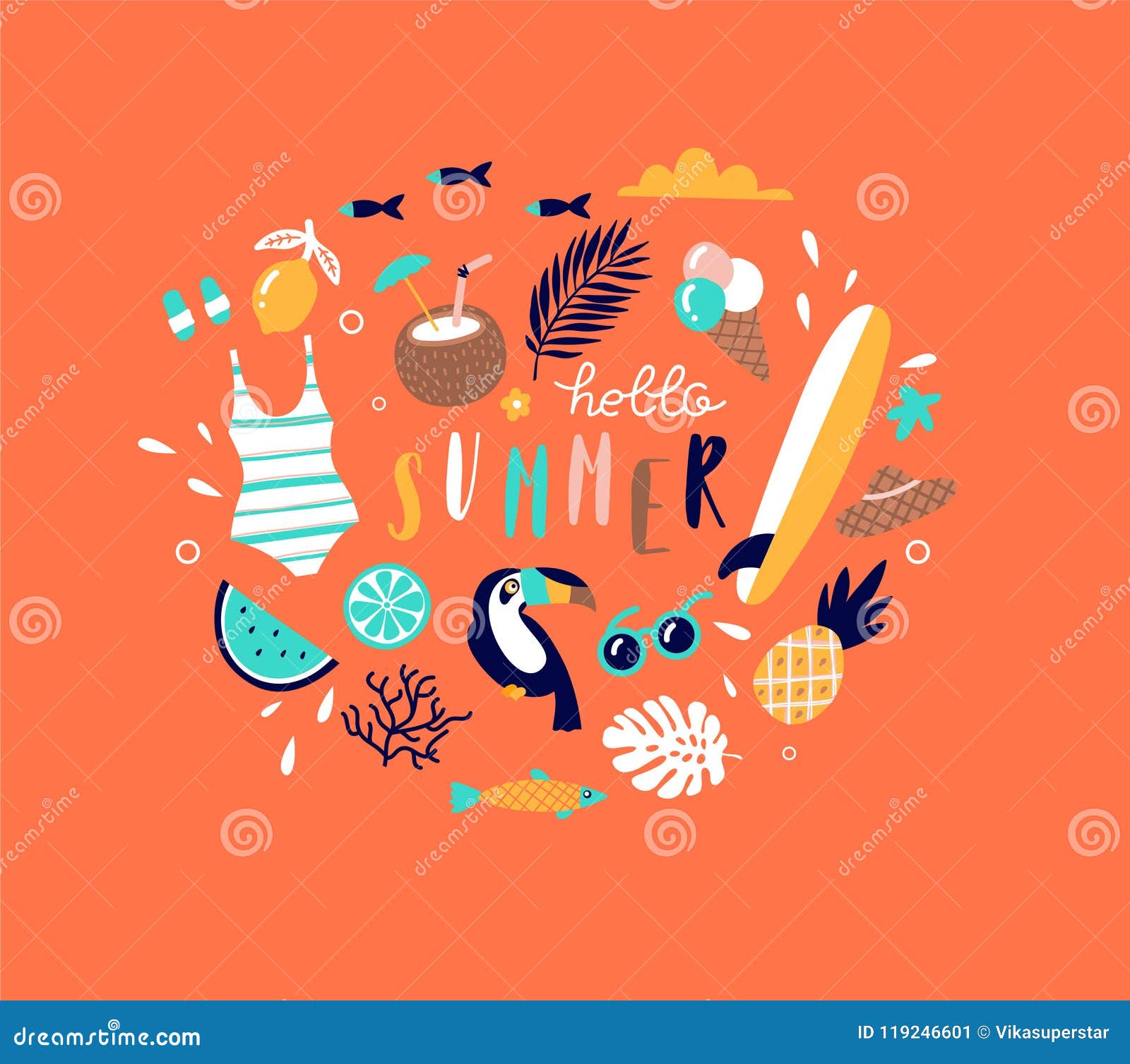 Summer Pop Art Illustration with Holiday Elements. Stock Vector ...