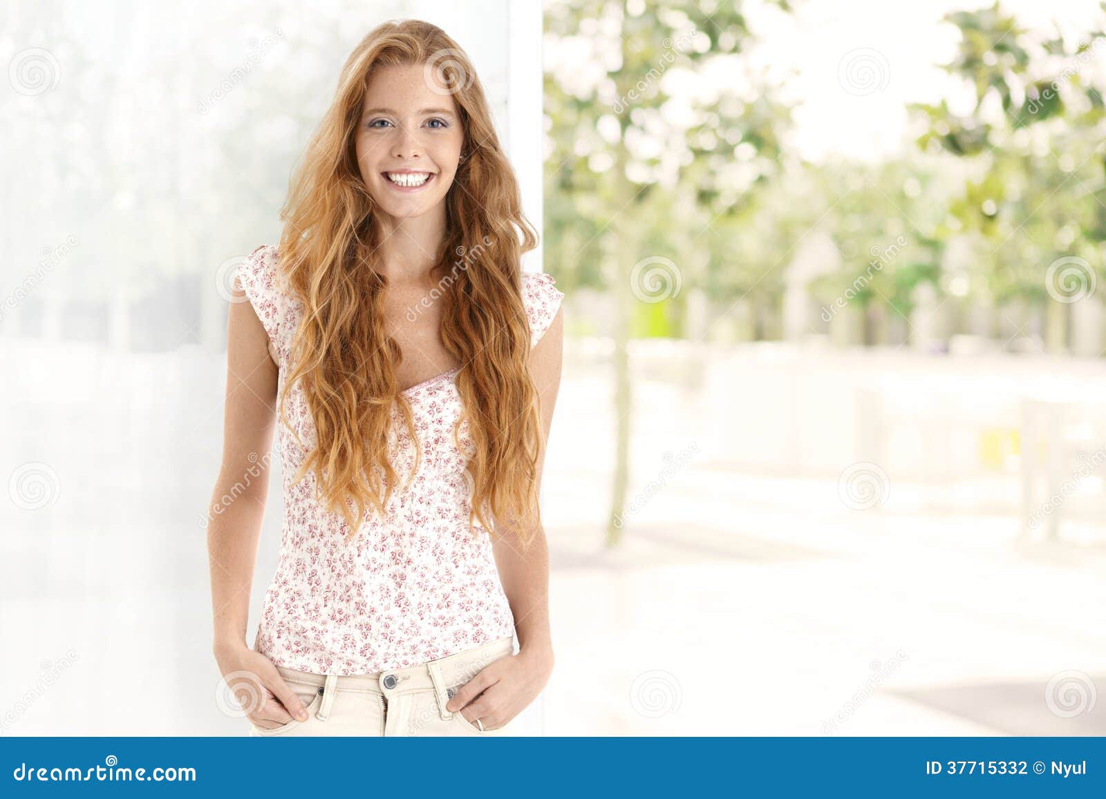Summer Portrait of Happy Ginger Woman Stock Photo - Image of ...