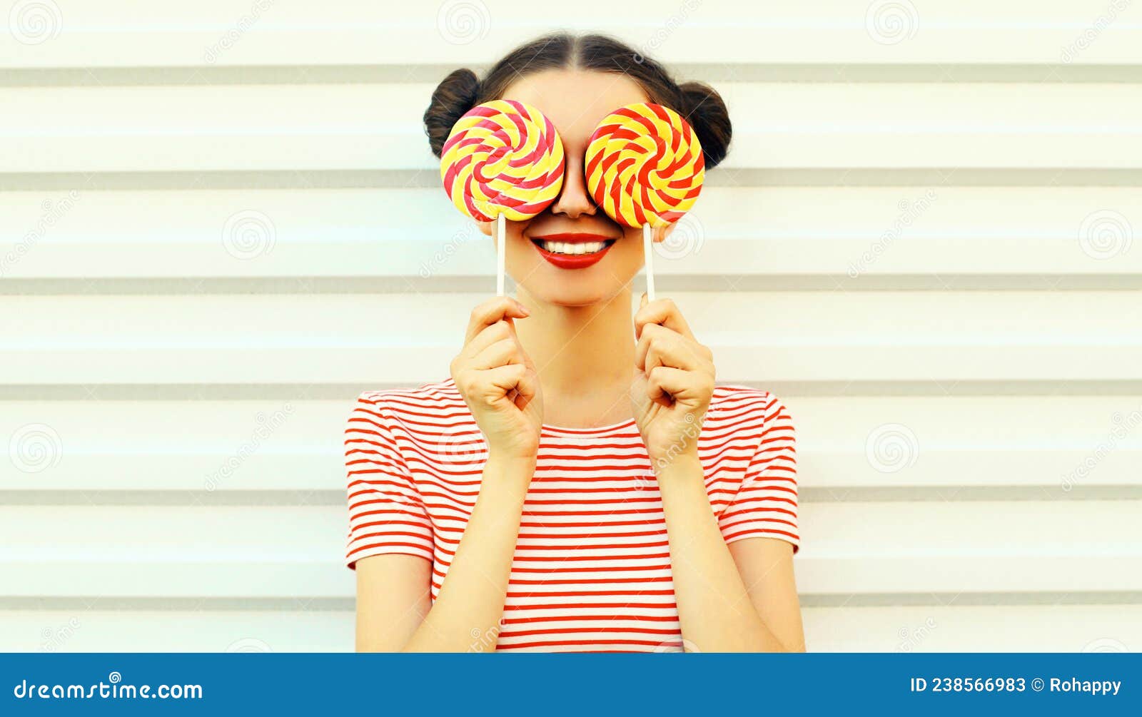 Summer Portrait Happy Smiling Young Woman with Lollipop on White ... Summer Portrait Happy Smiling Young Woman with Lollipop on White ...