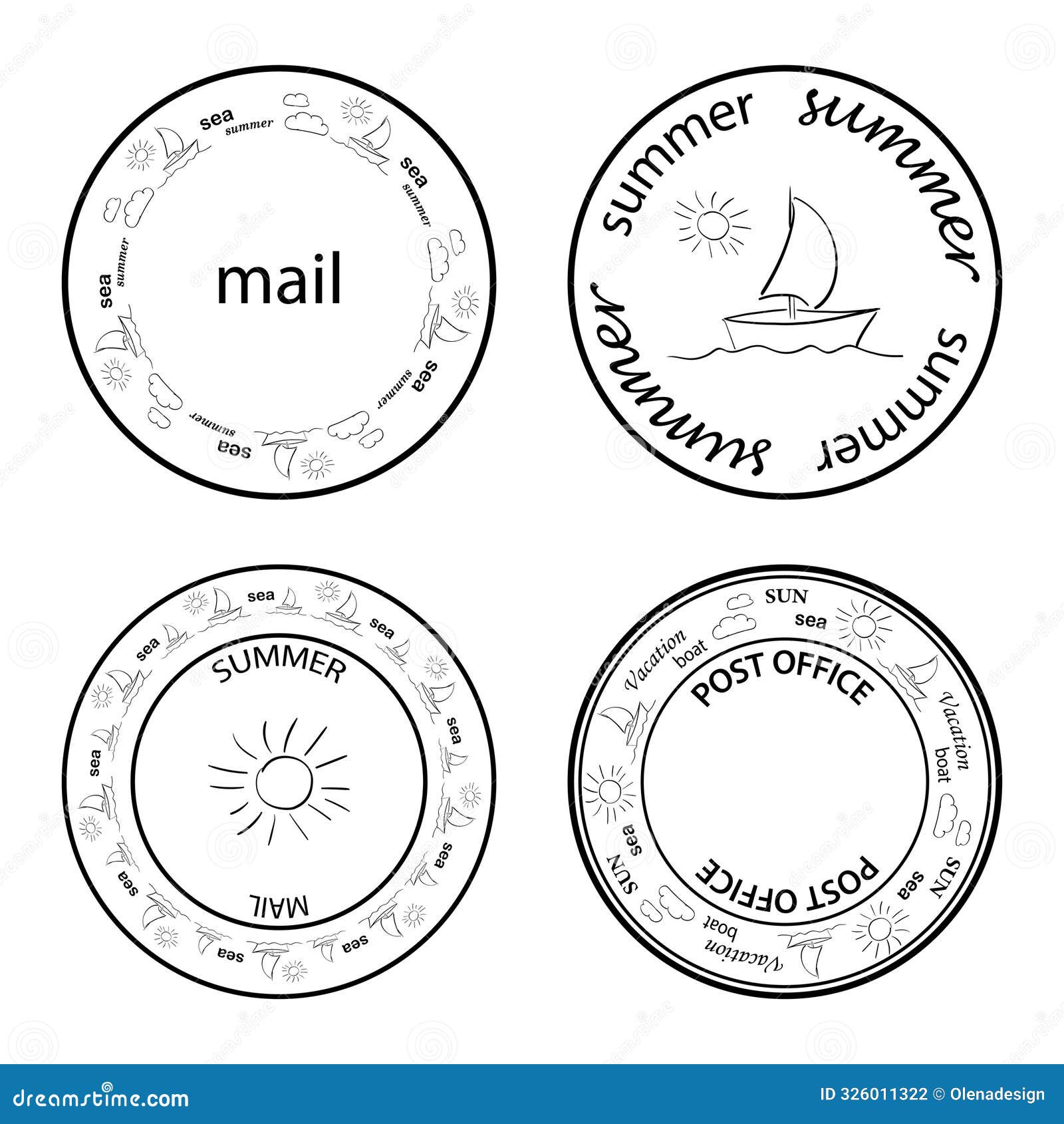 Summer Postage Stamps with Sailboat and Sun - Vector Set Stock Vector ...