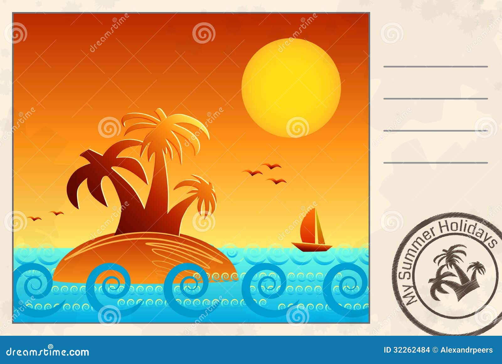 Summer postcard stock vector. Illustration of beach, life - 32262484