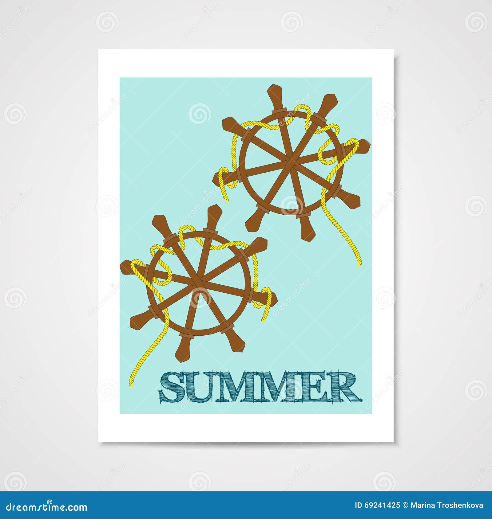 Summer Poster with Ship Wheels. Stock Vector - Illustration of element ...