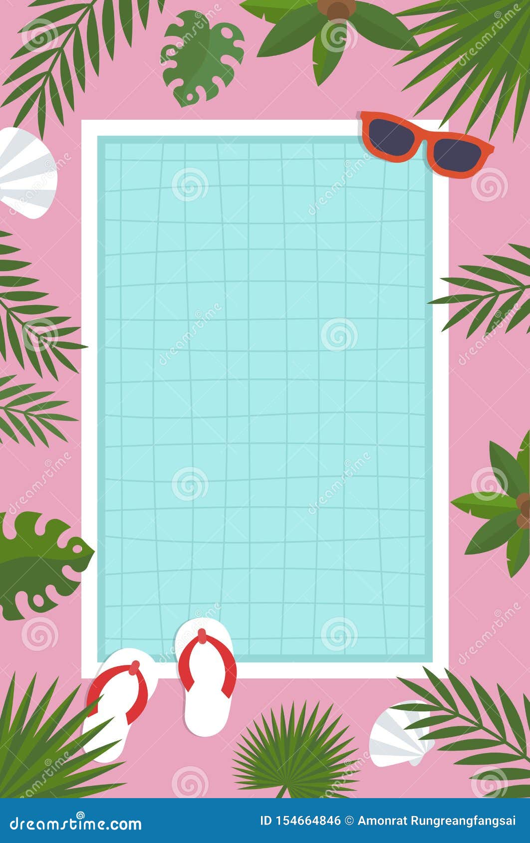Summer Poster, Swimming Pool with Palm Leaf Stock Vector - Illustration ...