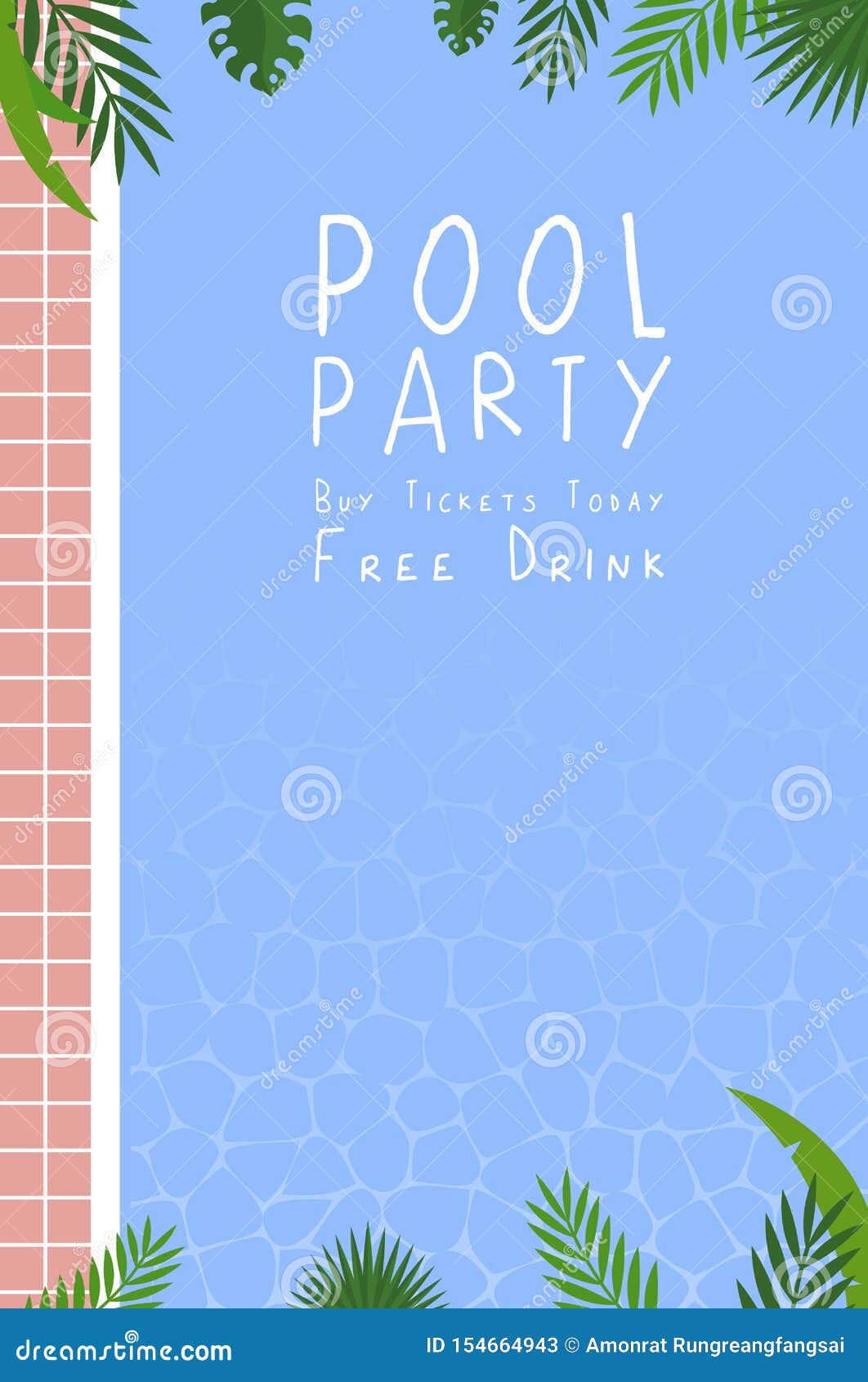 Summer Poster, Swimming Pool with Palm Leaf Stock Vector - Illustration ...