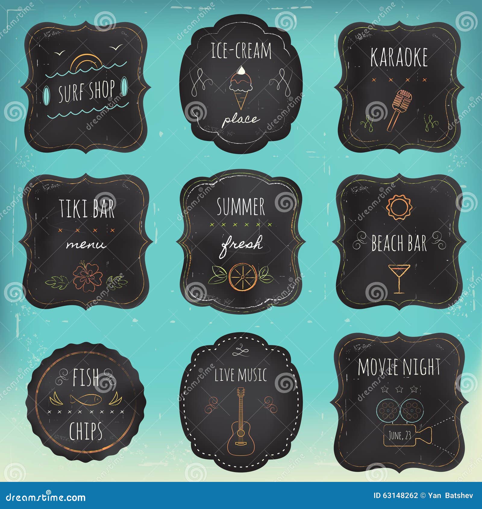 Summer Reacreation Activities and Places Chalkboard Labels and Tags ...