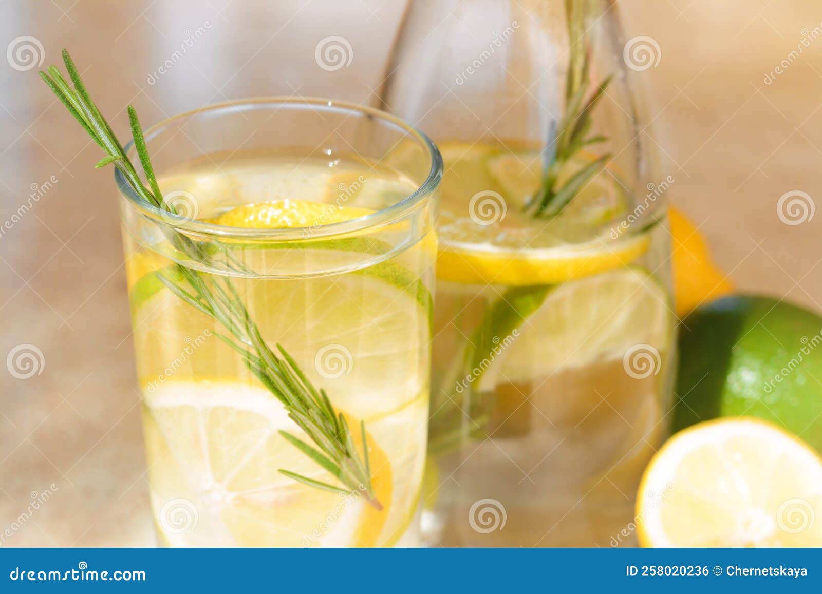 Summer Refreshing Lemonade Drink on Light Table, Closeup Stock Photo ...