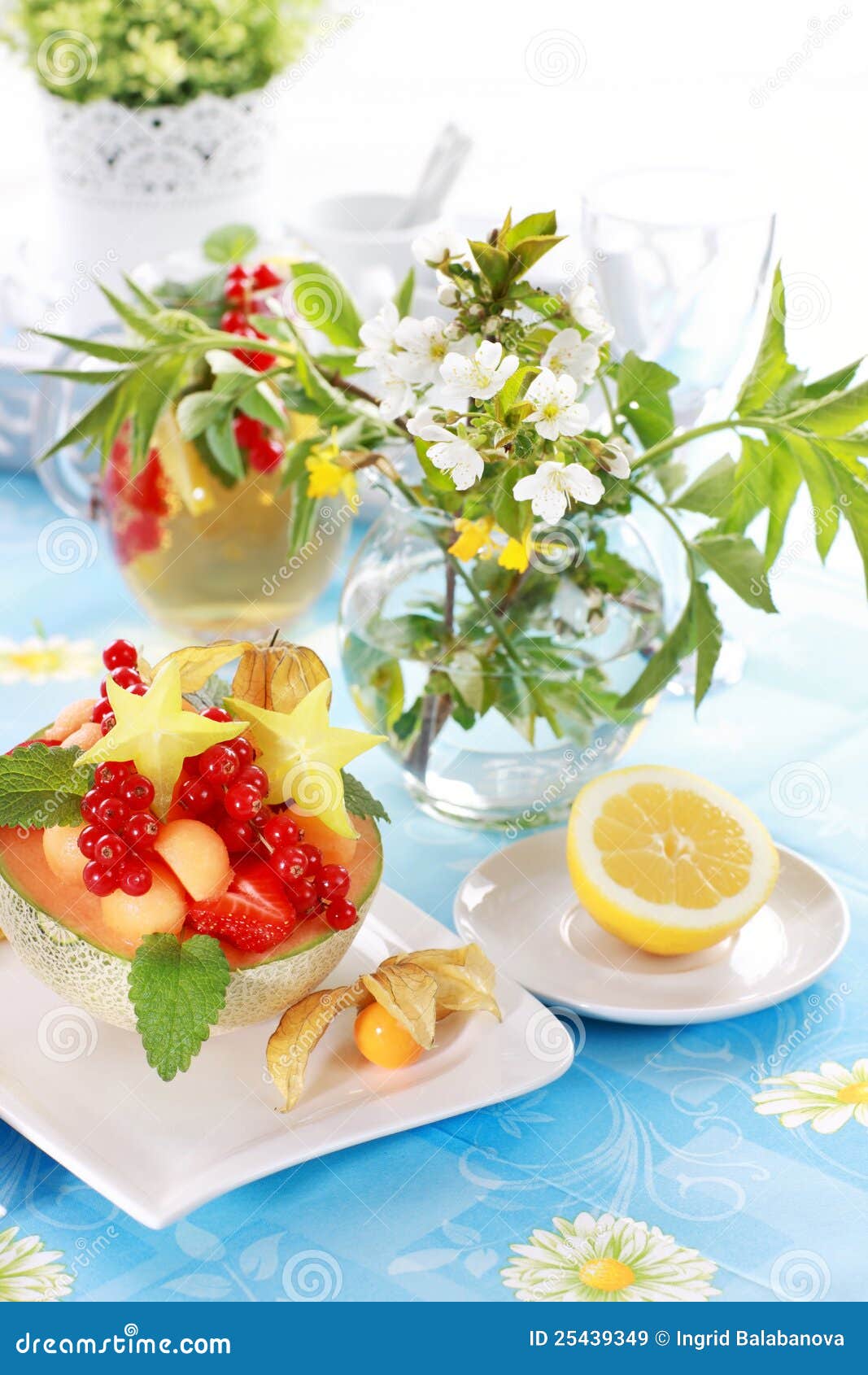 Summer Refreshment with Dessert Fruit Stock Image - Image of bowl ...