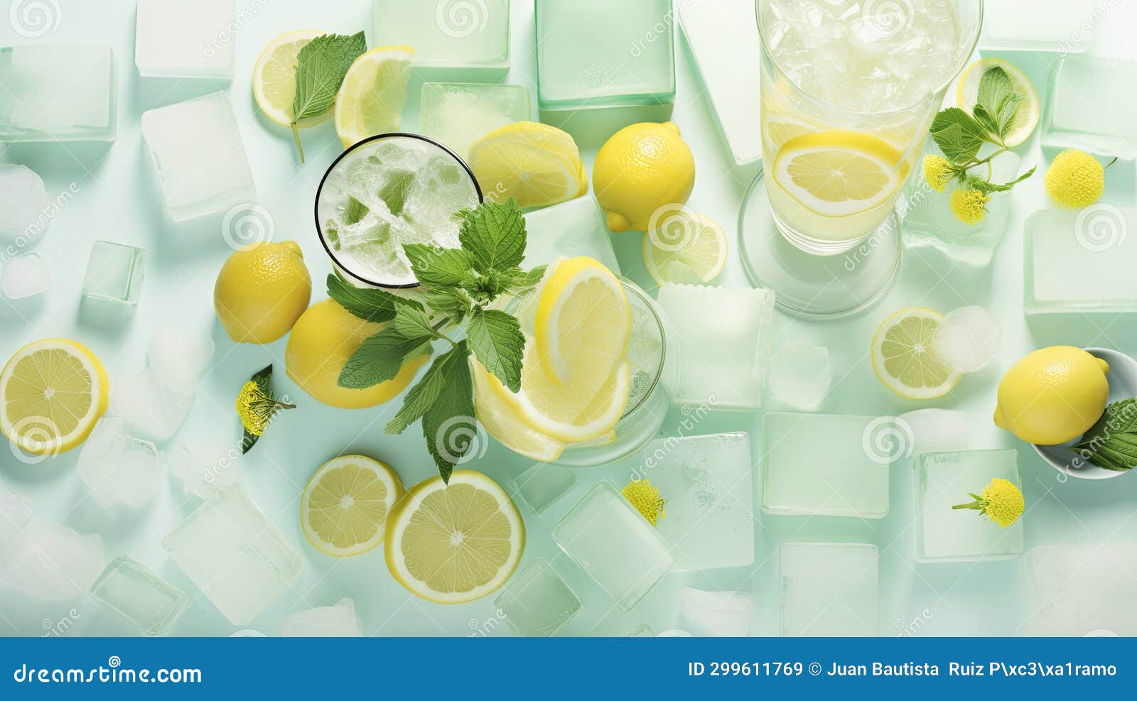 Summer Refreshment: Ice Cold Lemonade with Fresh Lemons and Daisies on ...