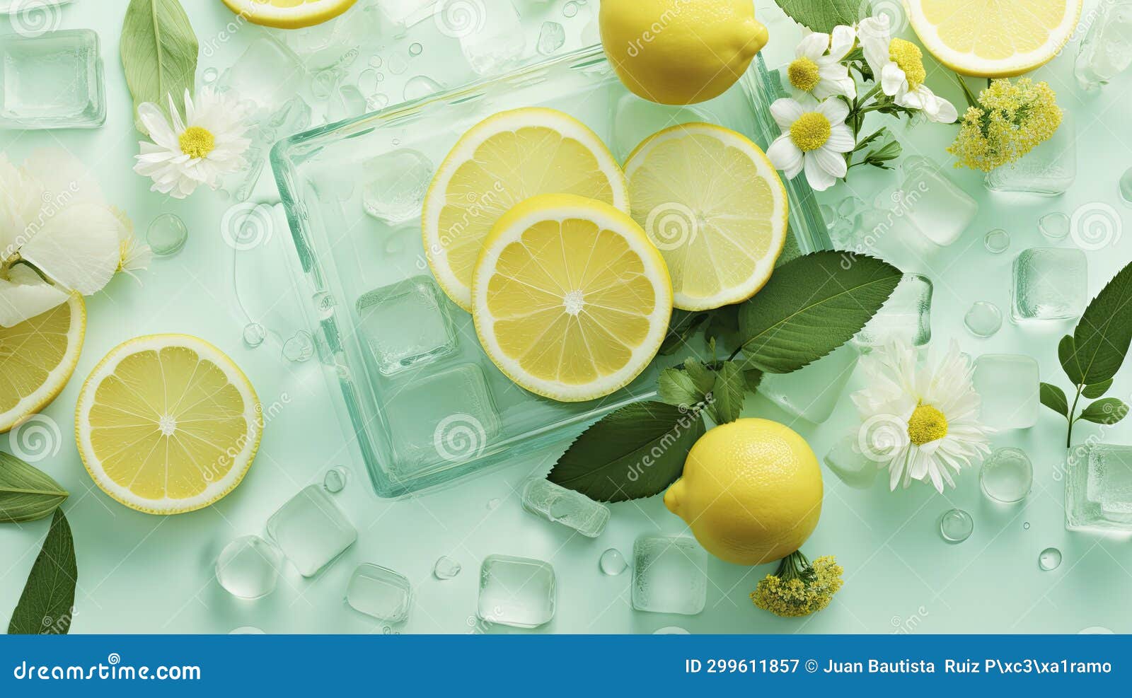 Summer Refreshment: Ice Cold Lemonade with Fresh Lemons and Daisies on ...