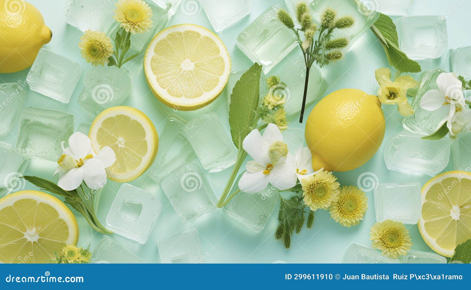 Summer Refreshment: Ice Cold Lemonade with Fresh Lemons and Daisies on ...