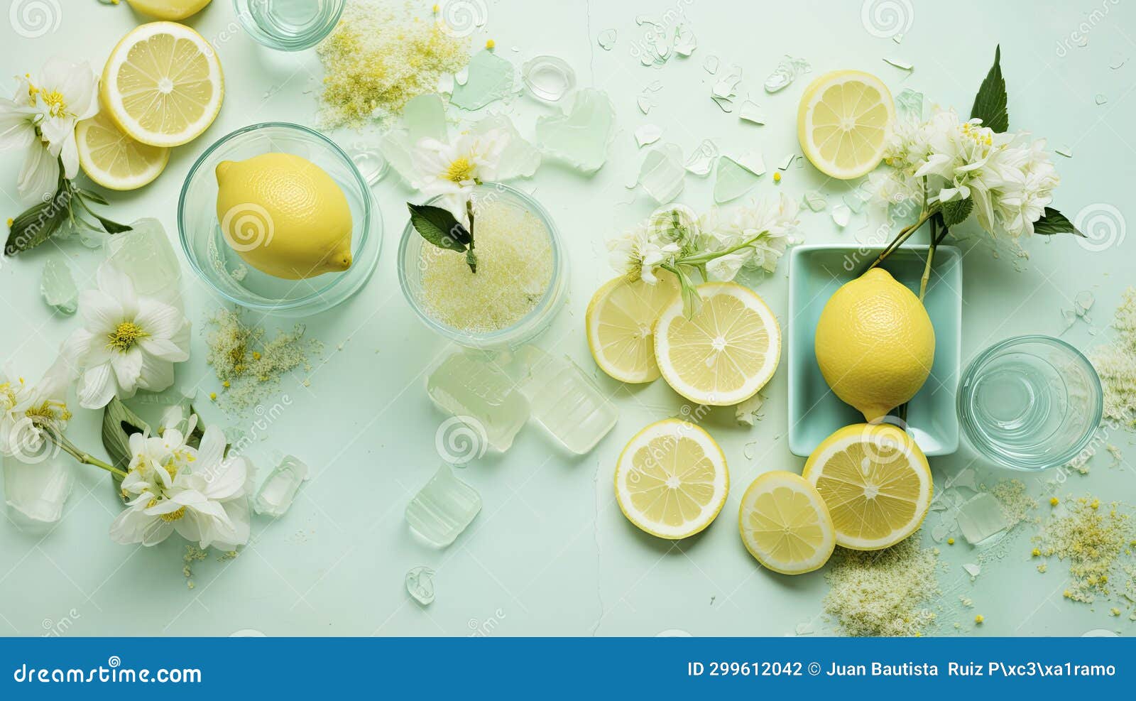Summer Refreshment: Ice Cold Lemonade with Fresh Lemons and Daisies on ...
