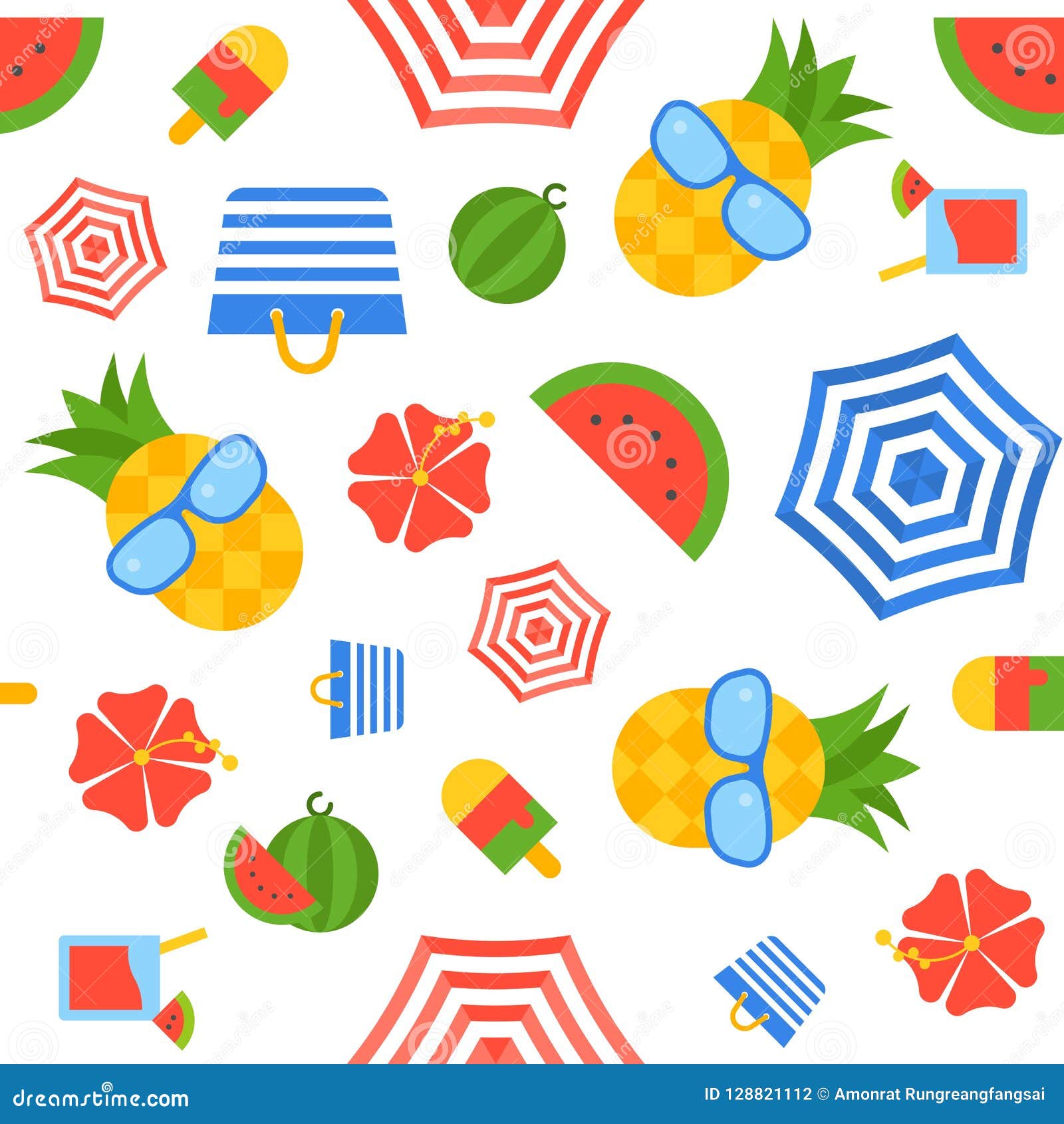 Summer Theme Seamless Pattern Vector, Flat Design Stock Vector ...