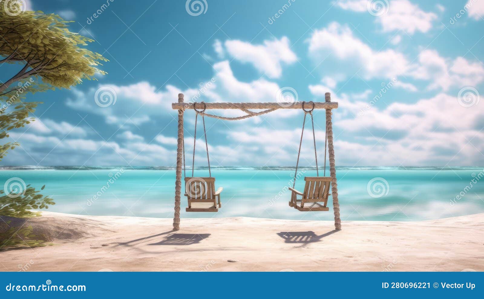 Summer Relax Beach Landscape with Swings. Generative AI Stock ...