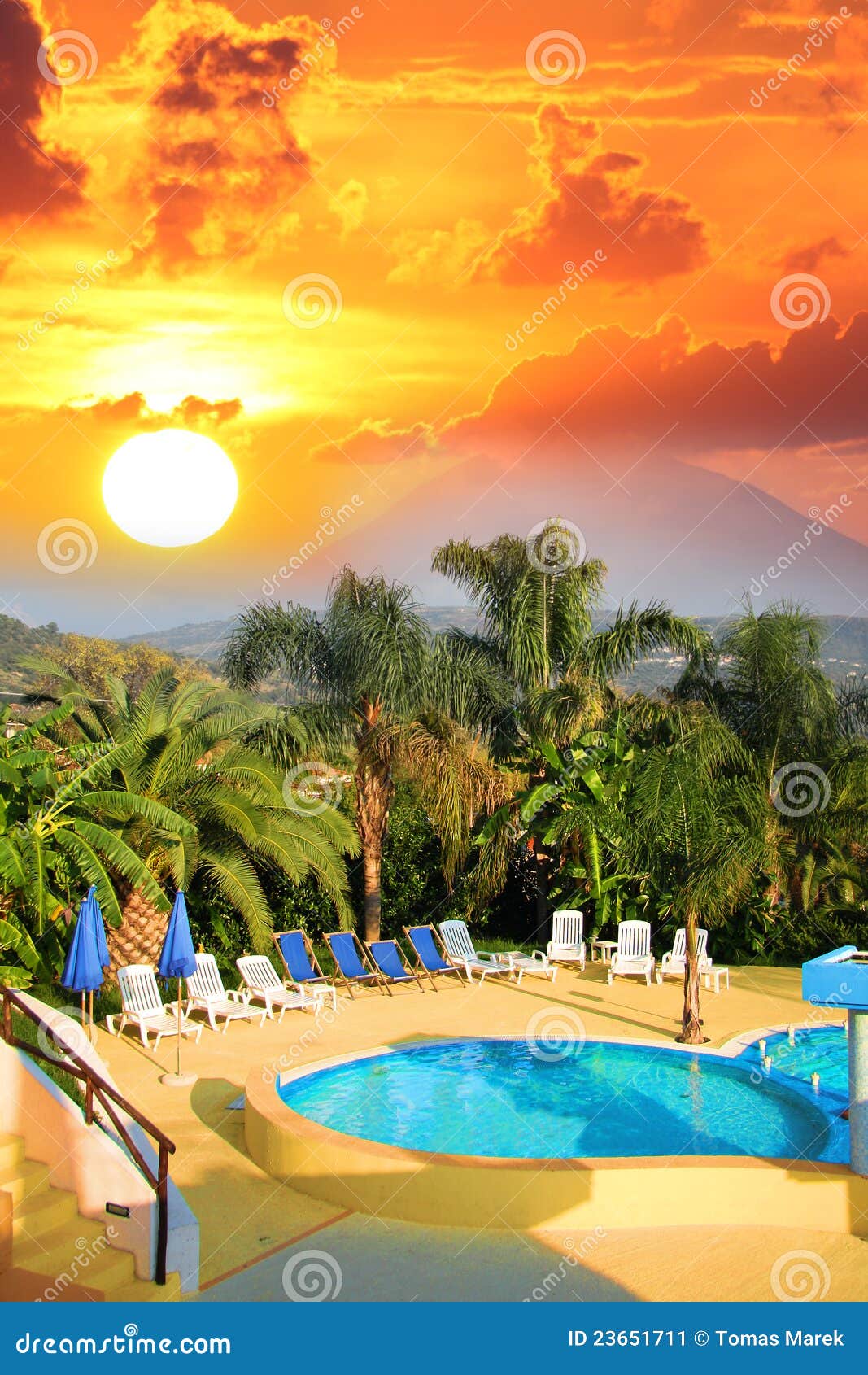 Summer Resort with Swimming Pool Stock Image - Image of beach ...