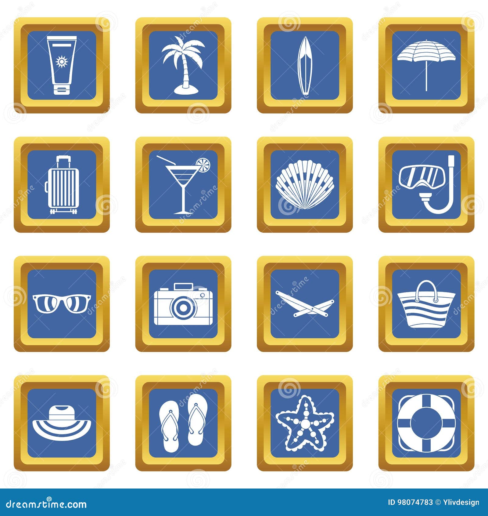 Summer rest icons set blue stock vector. Illustration of design - 98074783