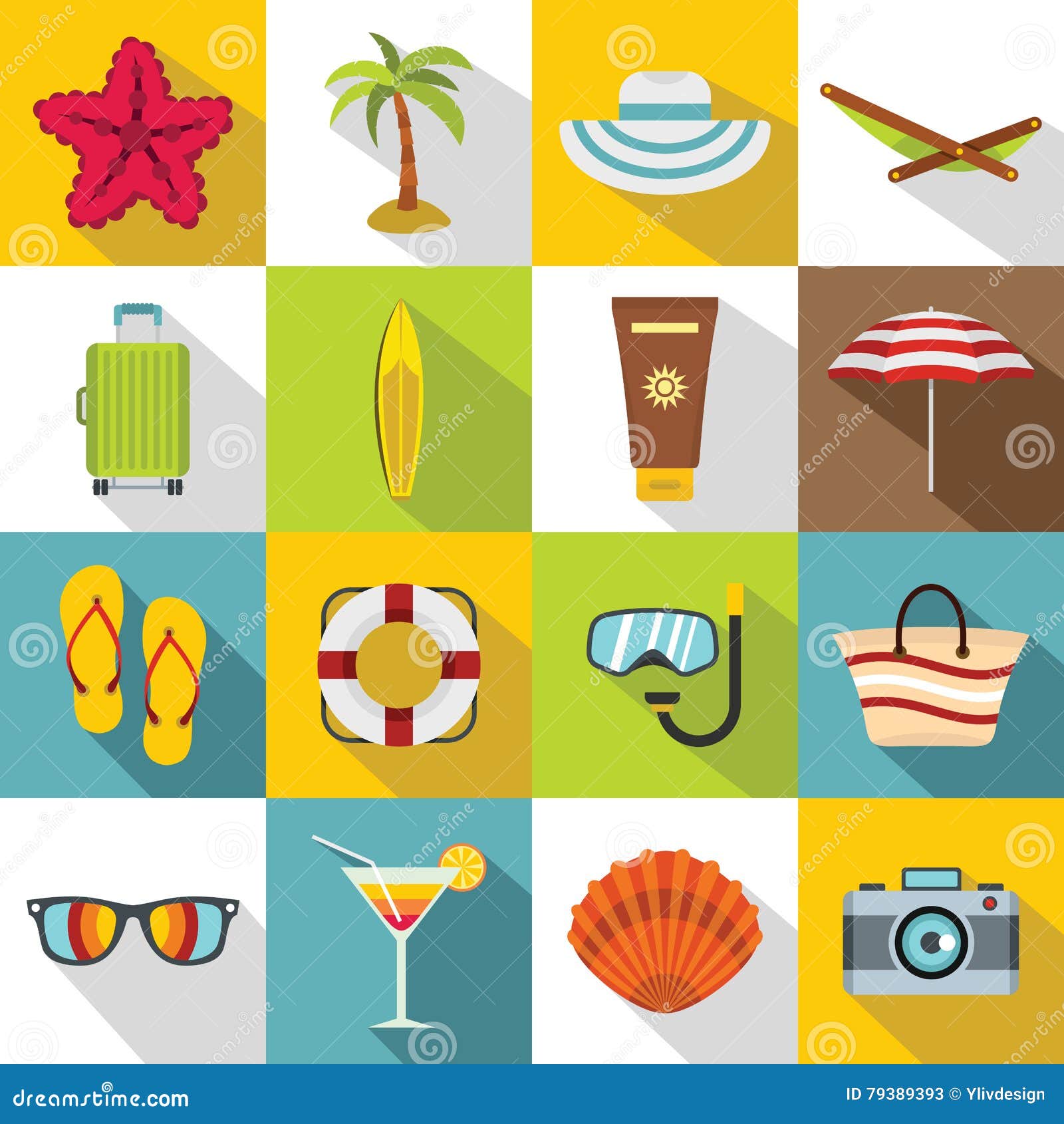Summer Rest Icons Set, Flat Style Stock Vector - Illustration of flat ...