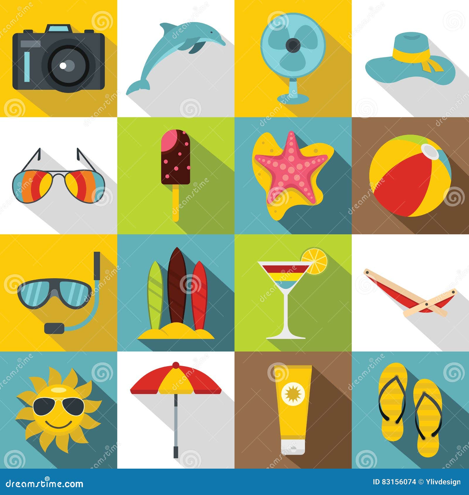 Summer Rest Icons Set, Flat Style Stock Vector - Illustration of ...