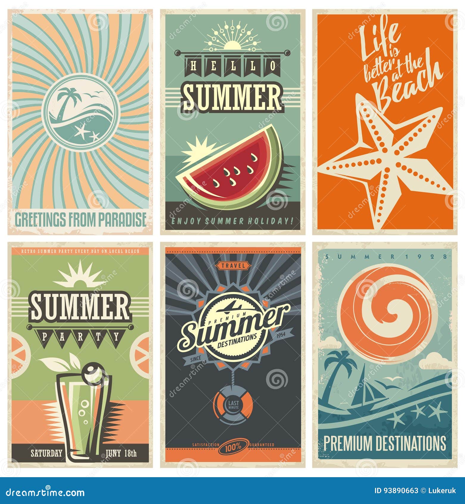 Summer Retro Posters Collection Stock Vector - Illustration of boat ...