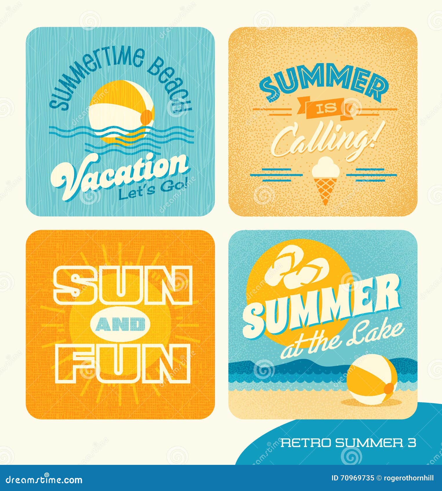 Summer Retro Typography Designs Stock Vector - Illustration of cream ...