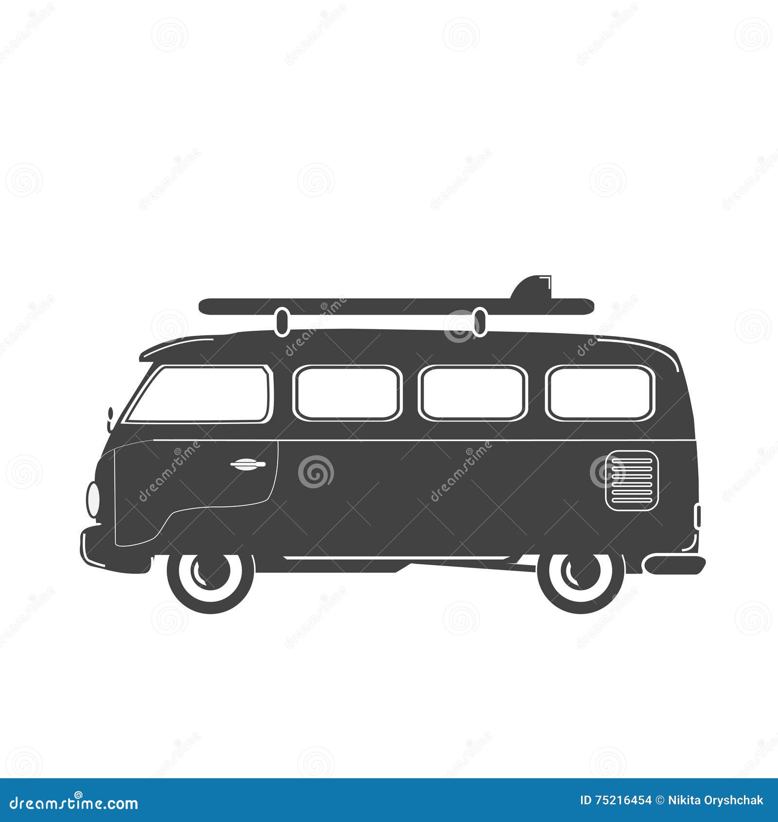Summer Retro Vector Illustration. -bus with Surf Board Stock Vector ...
