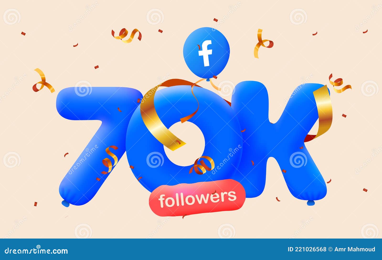 70k Followers Thank You Facebook 3d Blue Balloons and Colorful Confetti ...