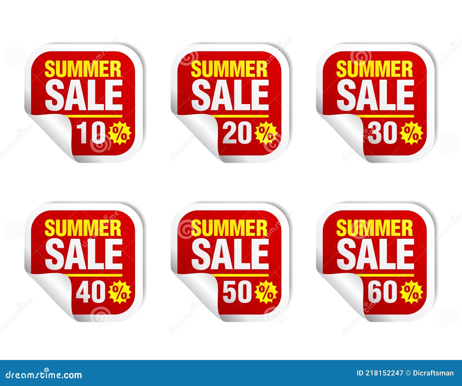 Summer Sale Red Sticker Icon Set. Sale 10 , 20 , 30 , 40 , 50 , 60 Off ...