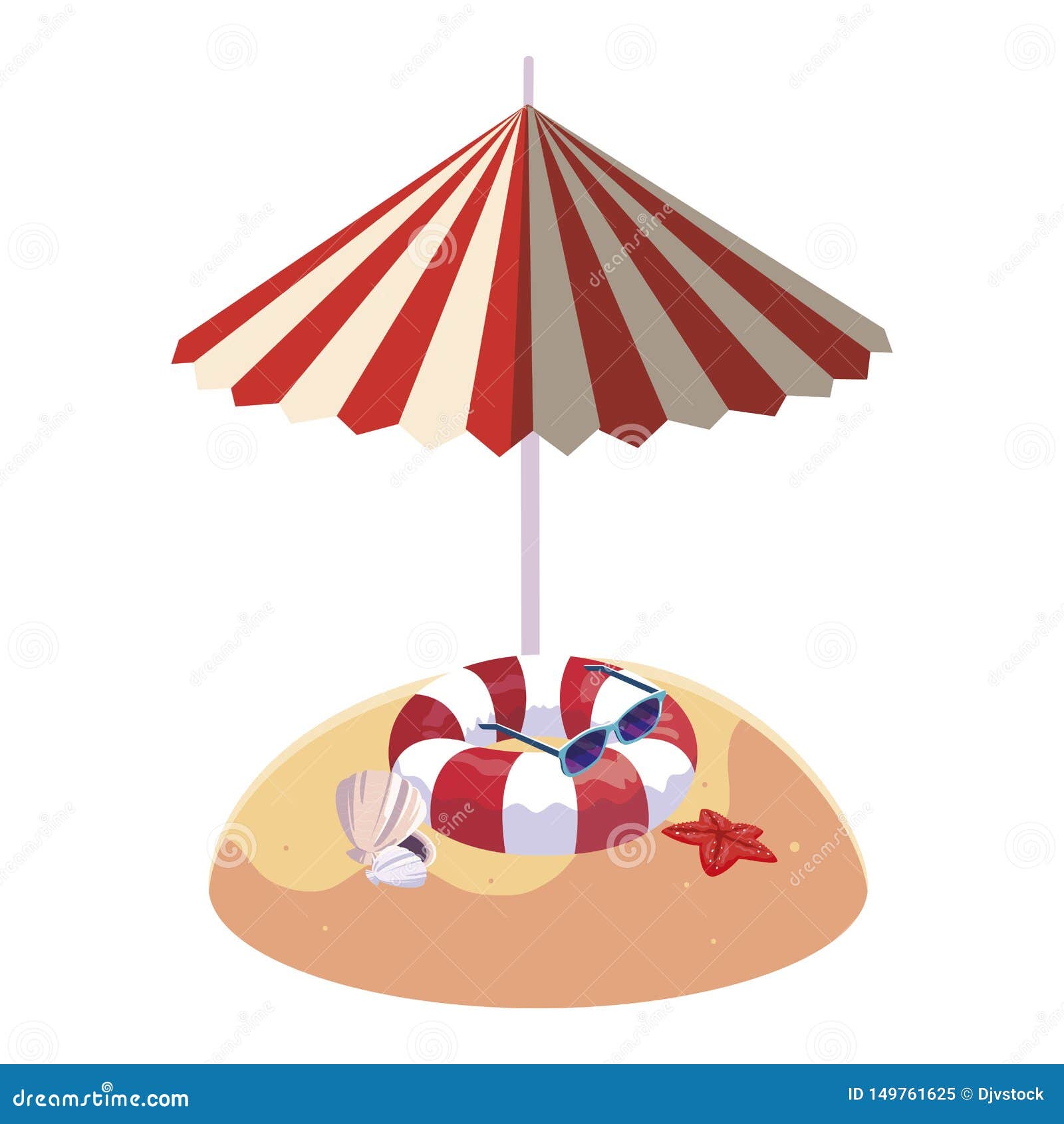 Summer Sand Beach with Umbrella and Float Stock Illustration ...