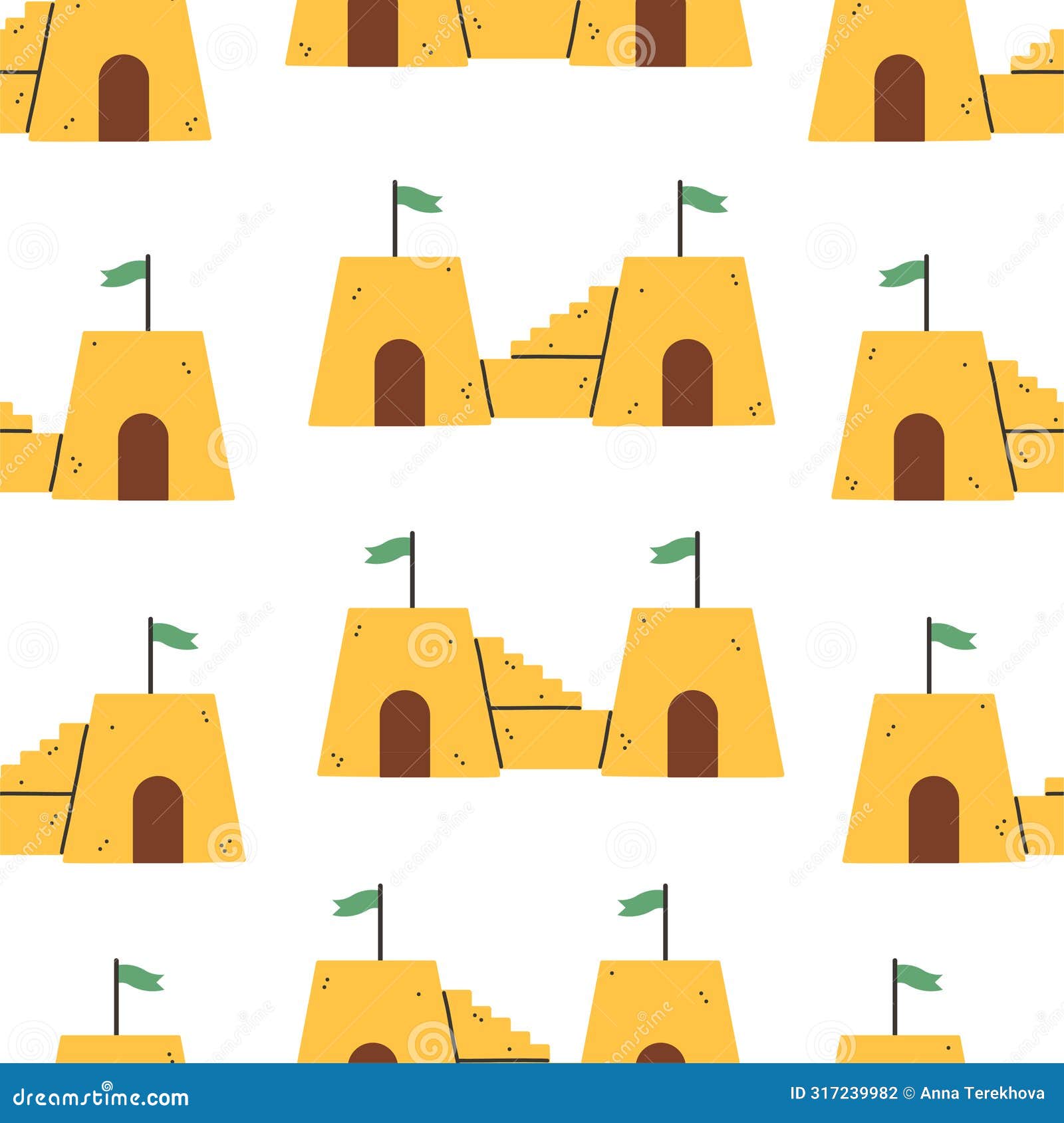 Summer Sand Castle Pattern. Flat Seamless Pattern. Simple Sand Castle ...