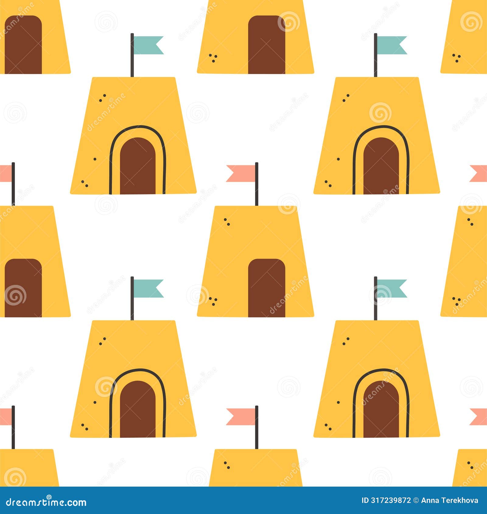 Summer Sand Castle Pattern. Flat Seamless Pattern. Simple Sand Castle ...