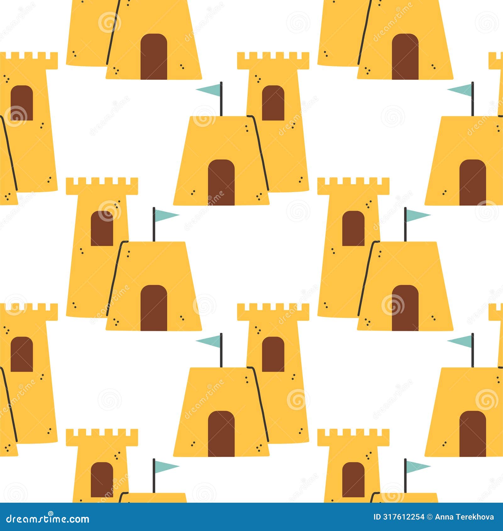 Summer Sand Castle Pattern. Flat Seamless Pattern. Simple Sand Castle ...