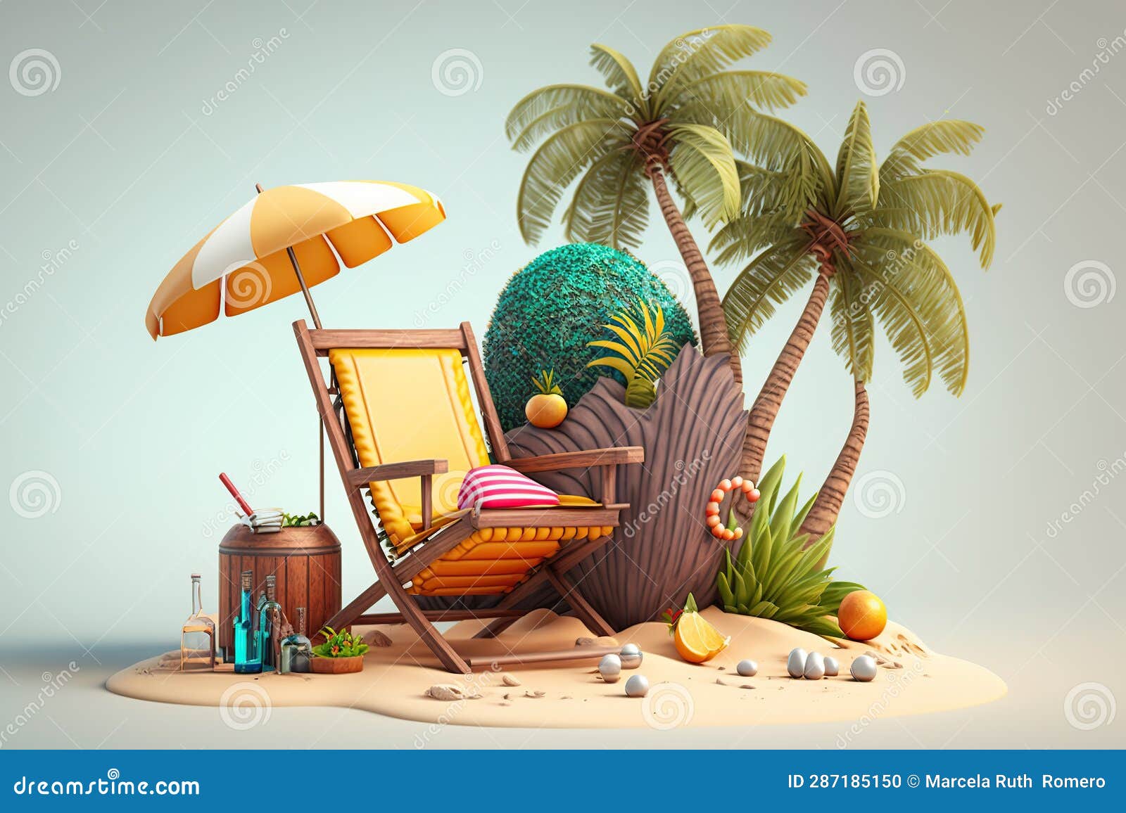 Summer Scene on the Beach, 3D Render Style. AI Generated Stock ...