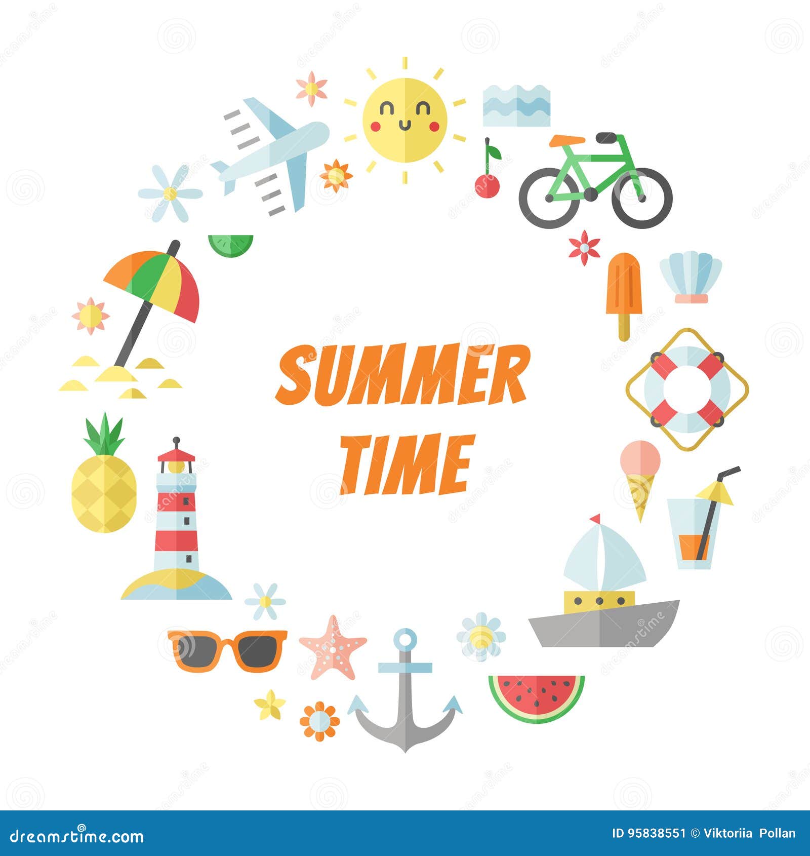 Summer and Sea Flat Circle Vector Frame. Stock Vector - Illustration of ...