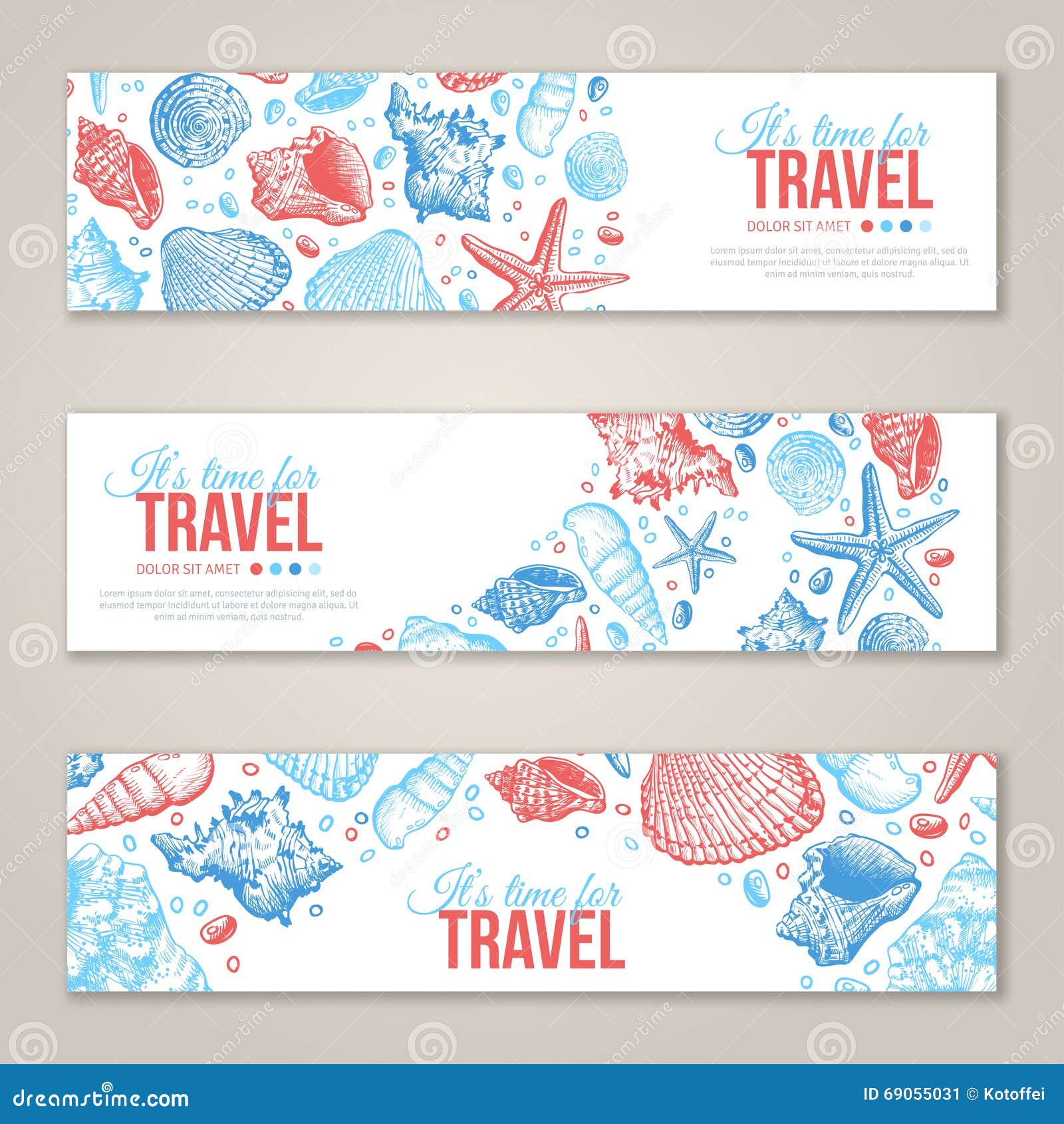 Summer Sea Shells Horizontal Banner Design Cartoon Vector ...