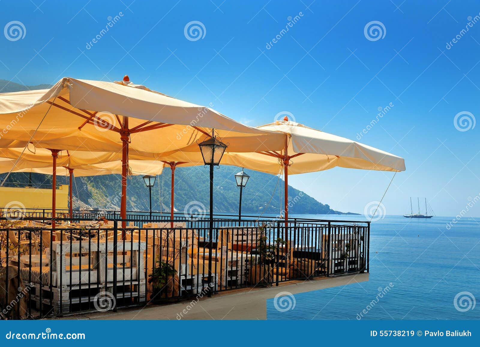 Summer sea terrace bar stock image. Image of blue, relaxation - 55738219