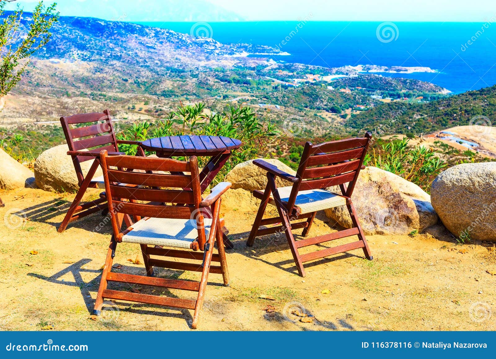 Summer Sea Vacation, Table and Chairs at Viewpoint Stock Photo - Image ...