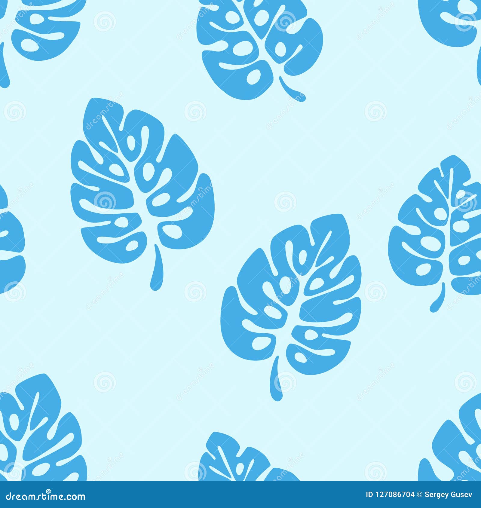 Summer Seamless Pattern - Blue Leaves Monstera Tropical Palm Tree ...