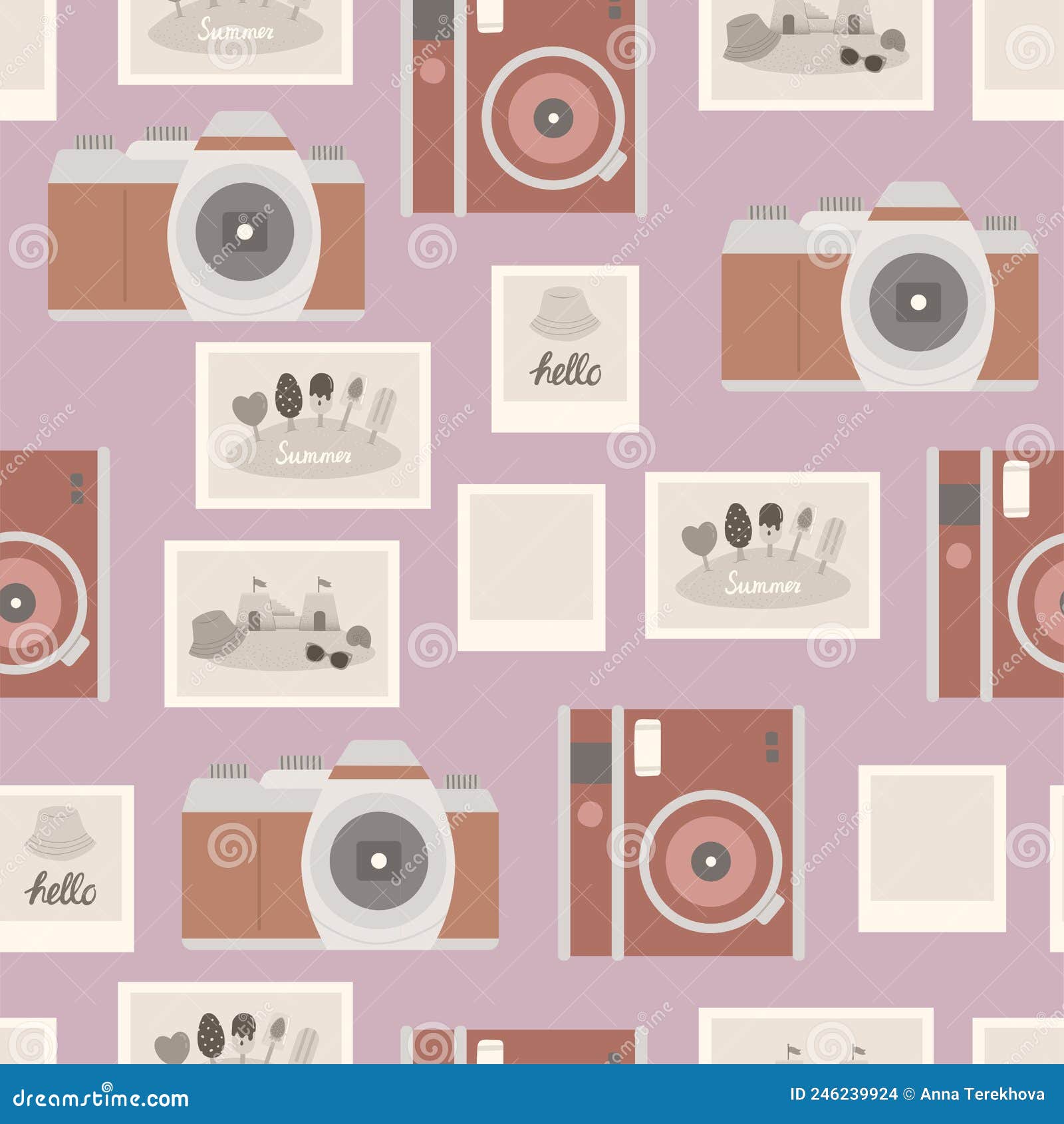 Summer Seamless Pattern with Cameras and Vector Stock Vector ...